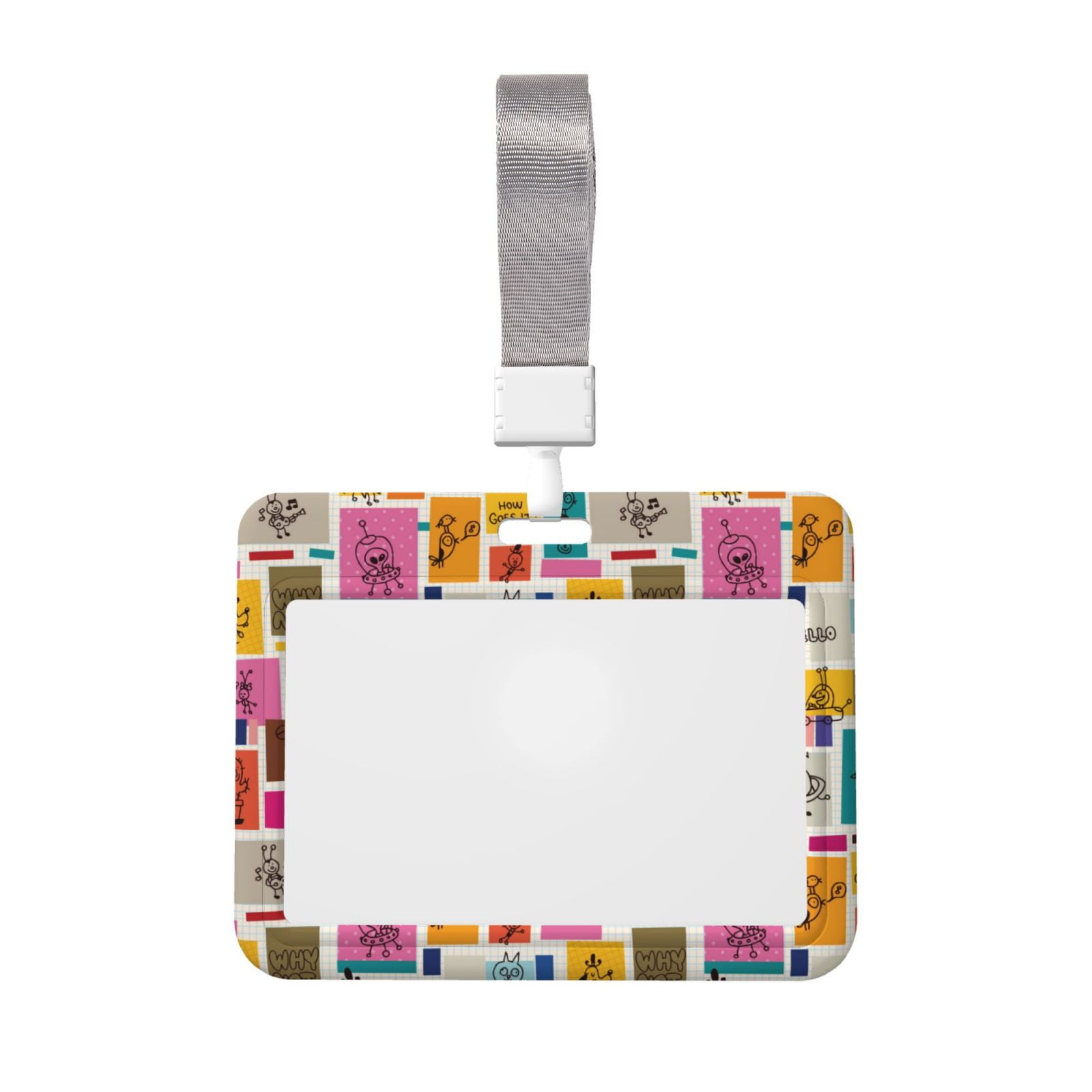 Easygdp Cute Doodles Card Badge Holder Work Badge Sleeve for Office ...