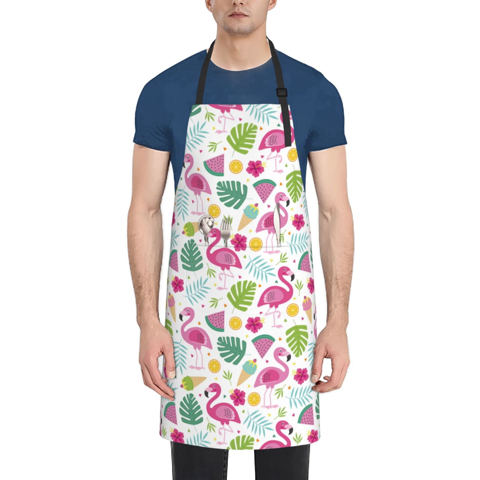 Easygdp Cute Flamingo Waterproof Apron with Pockets Adjustable Cooking ...
