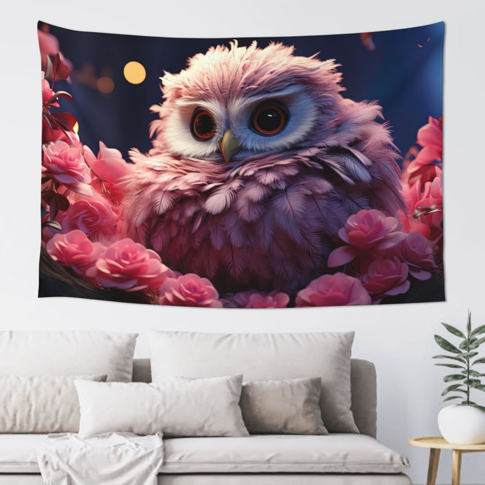 Easygdp Cute Flower Owl Tapestry Wall Hanging, Wall Tapestries for ...