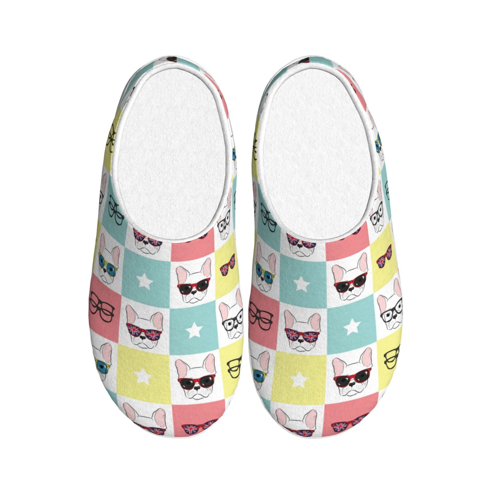 Easygdp Cute French Bulldog Slippers for Women Mens Winter Warm Home ...