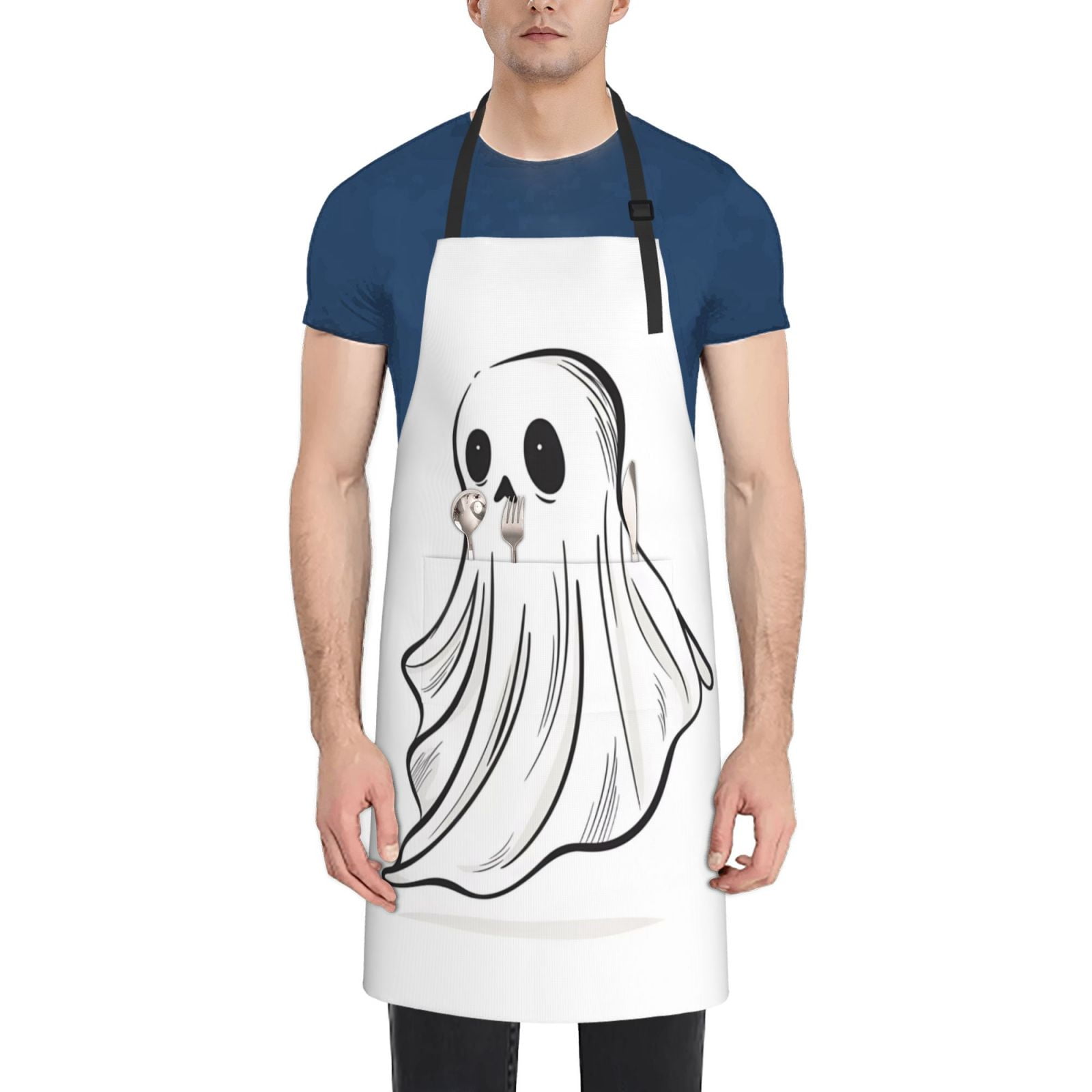 Easygdp Cute Ghost Simple Drawing Waterproof Apron with Pockets ...