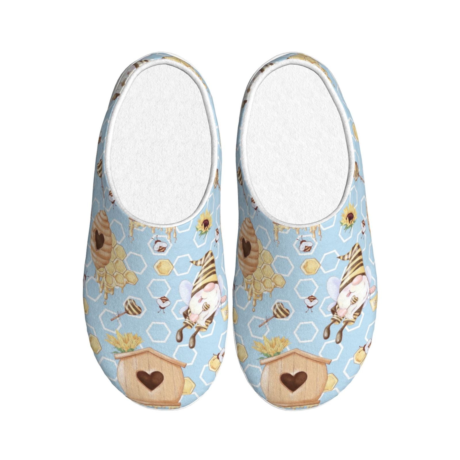 Easygdp Cute Gnome Bee Collects Honey Slippers for Women Mens Winter ...