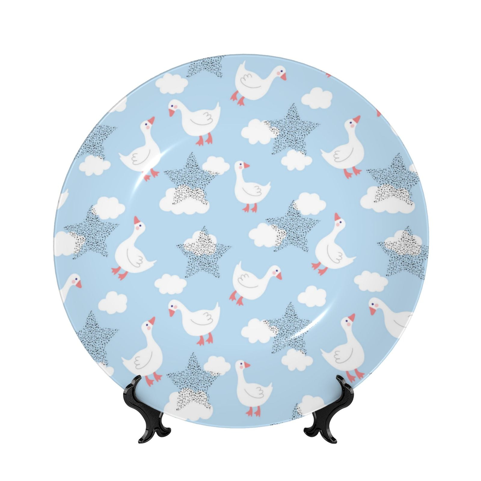 Easygdp Cute Goose On A Blue Sky Bone China Decorative Plate Ceramic ...