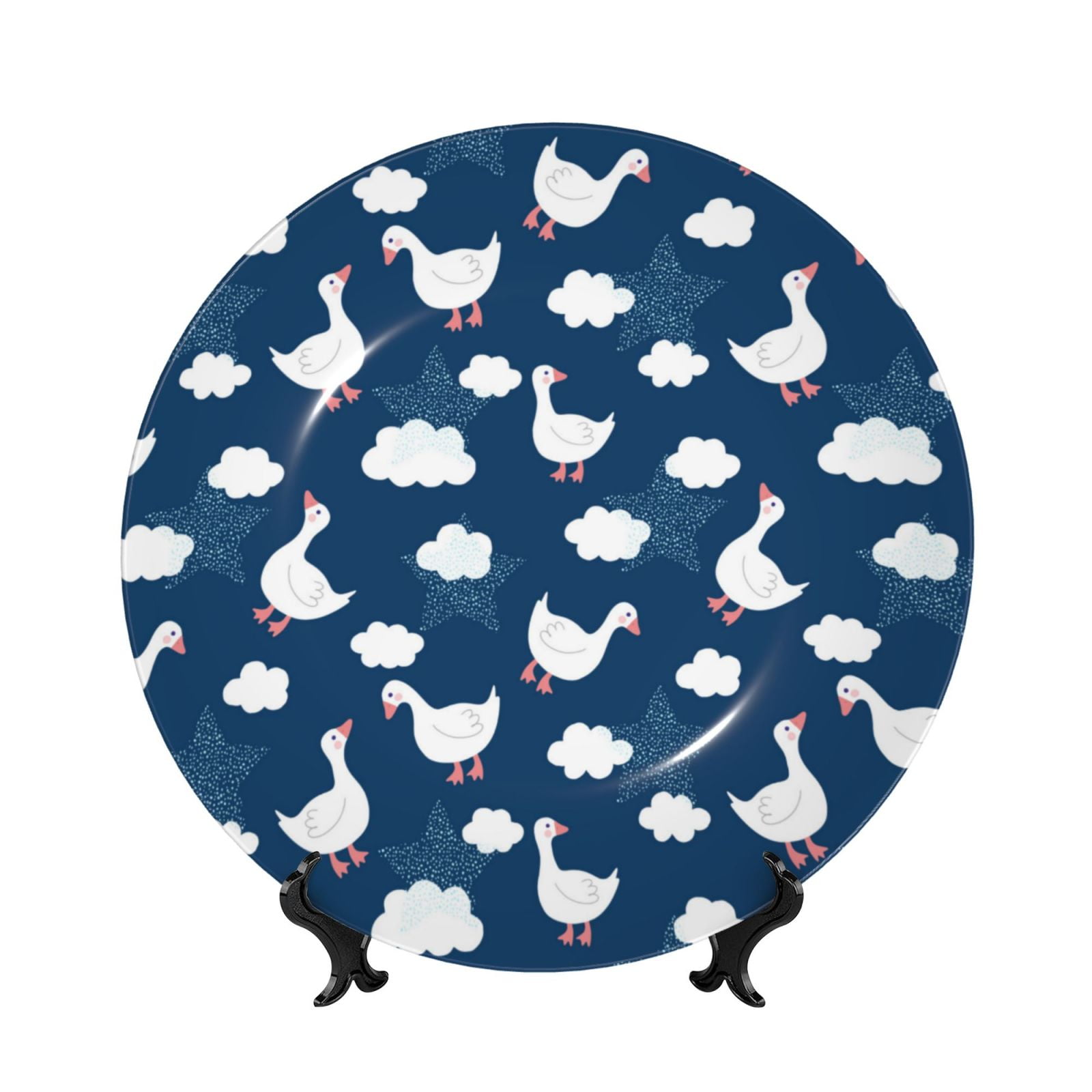 Easygdp Cute Goose On Blue Sky Bone China Decorative Plate Ceramic ...