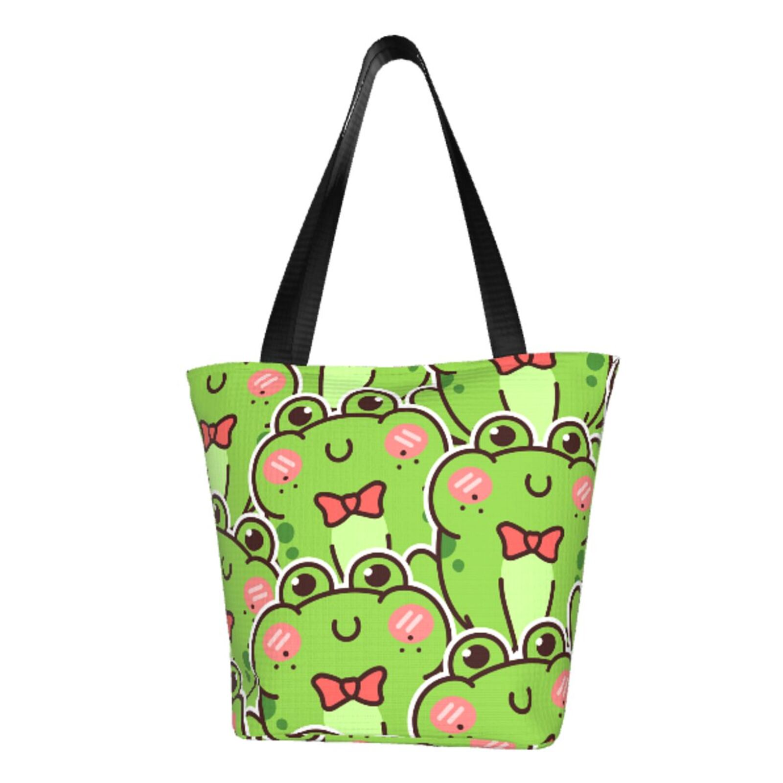 Easygdp Cute Green Frog Stylish Canvas Handbag Shoulder Tote Bag ...