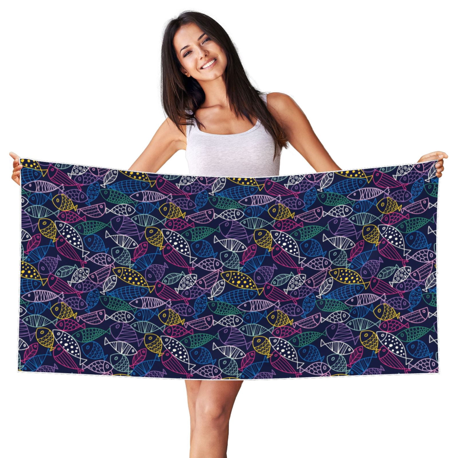 Easygdp Cute Line Fish Beach Towel 27.5X55 Inches Quick Dry Pool Towel ...