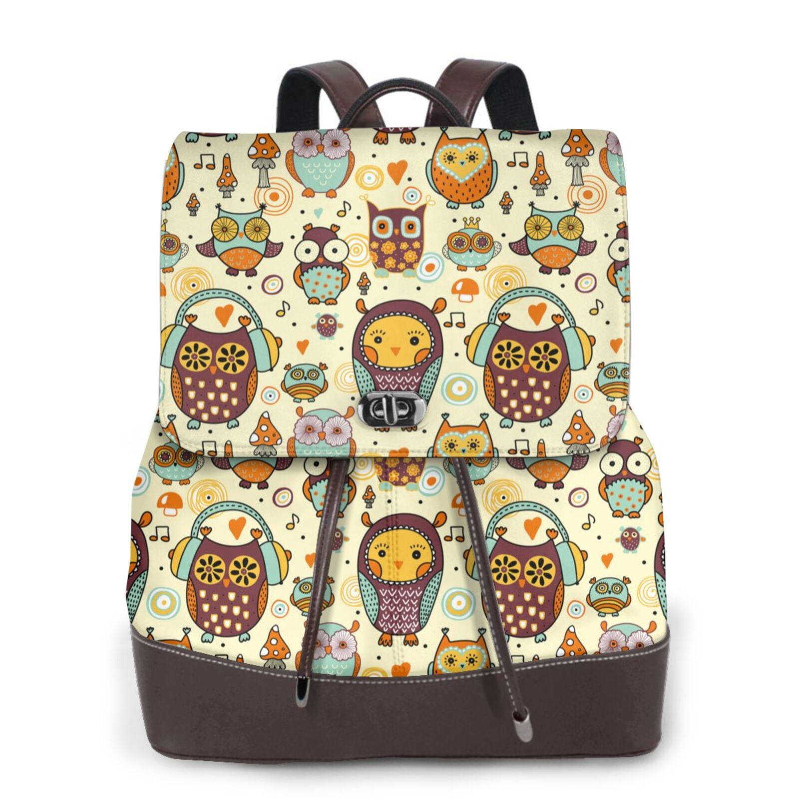 Easygdp Cute Owls Leather Backpack Purse Ladies Shoulder Bag Fashion Work Travel Handbags for ...