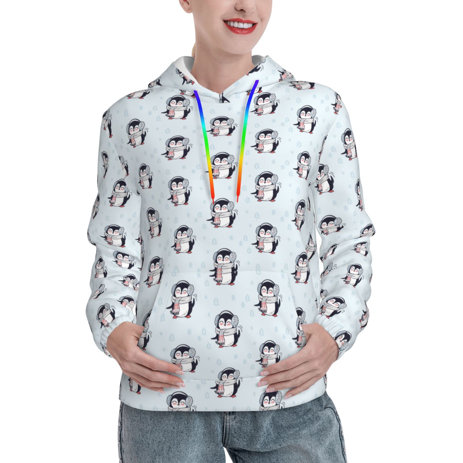 Easygdp Cute Penguin with Scarf Womens Casual Hoodies Sweatshirts Long Sleeve Pullover Fall ...