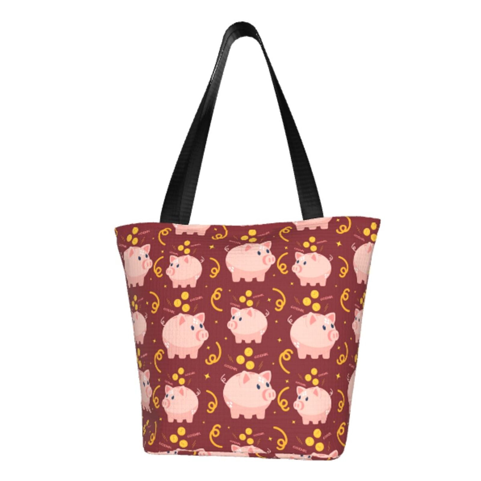 Easygdp Cute Pig with Coins Stylish Canvas Handbag Shoulder Tote Bag ...