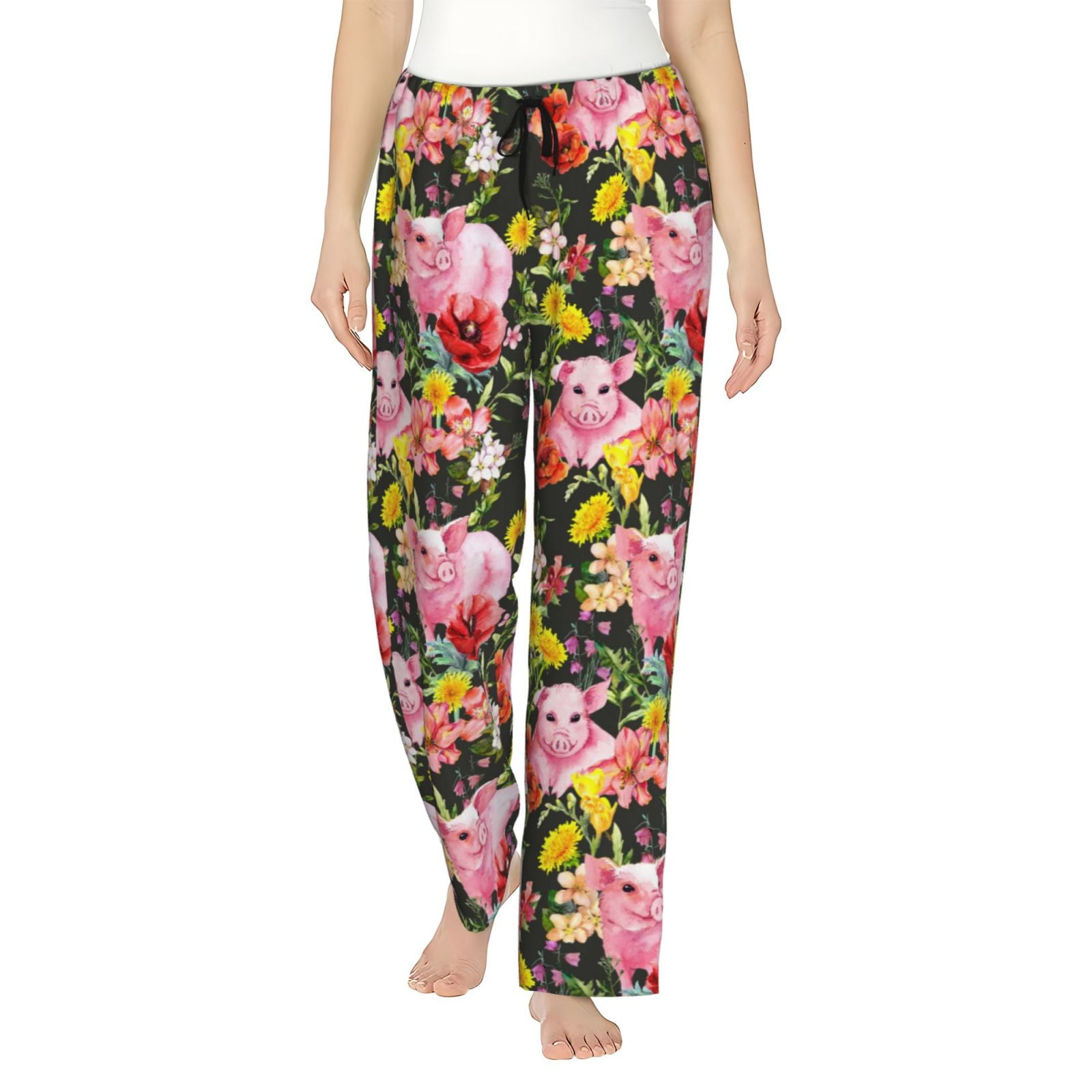 Easygdp Cute Pigs Sunflower Women's Drawstring Pajama Pants | Lounge ...