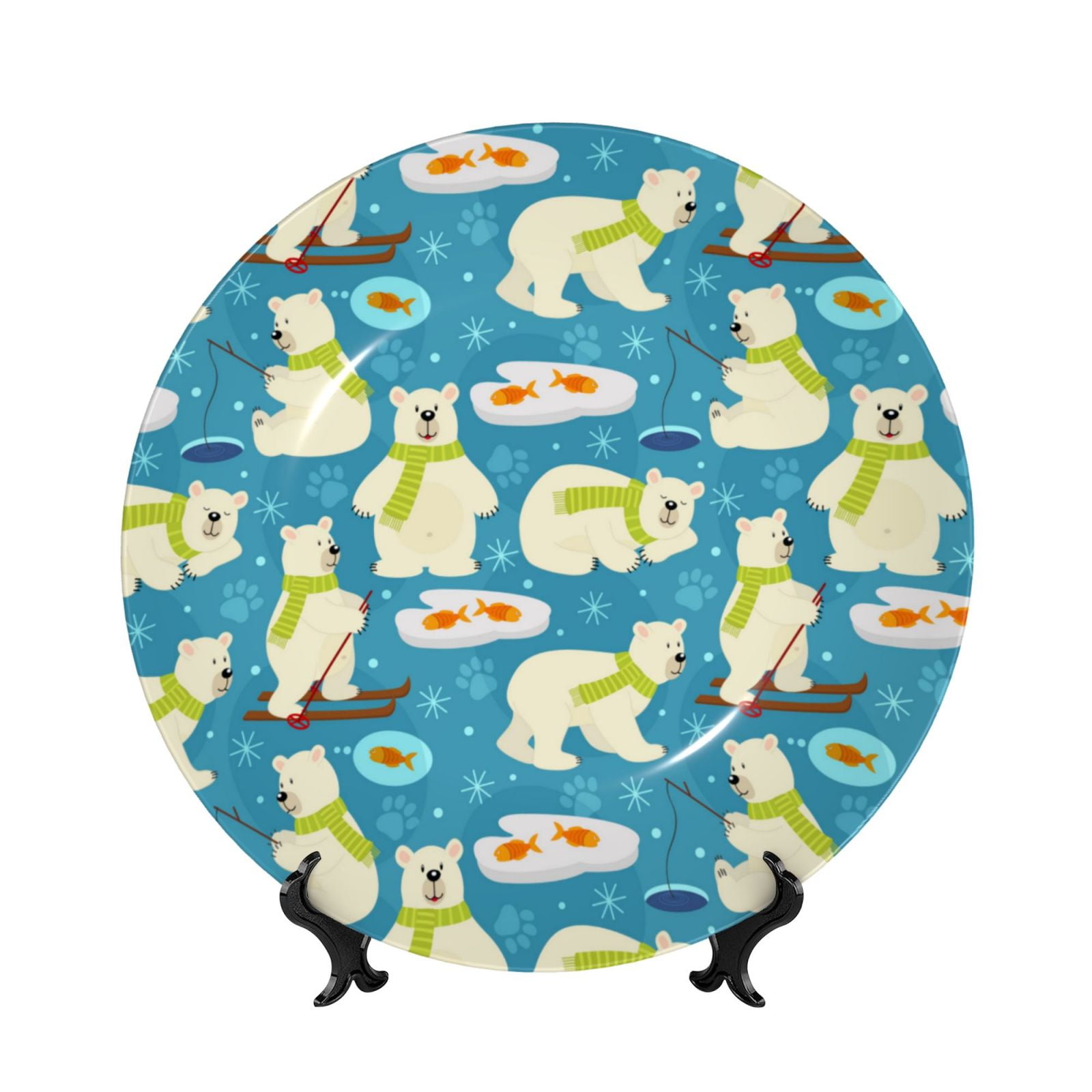 Easygdp Cute Polar Bear Fishing Bone China Decorative Plate Ceramic ...
