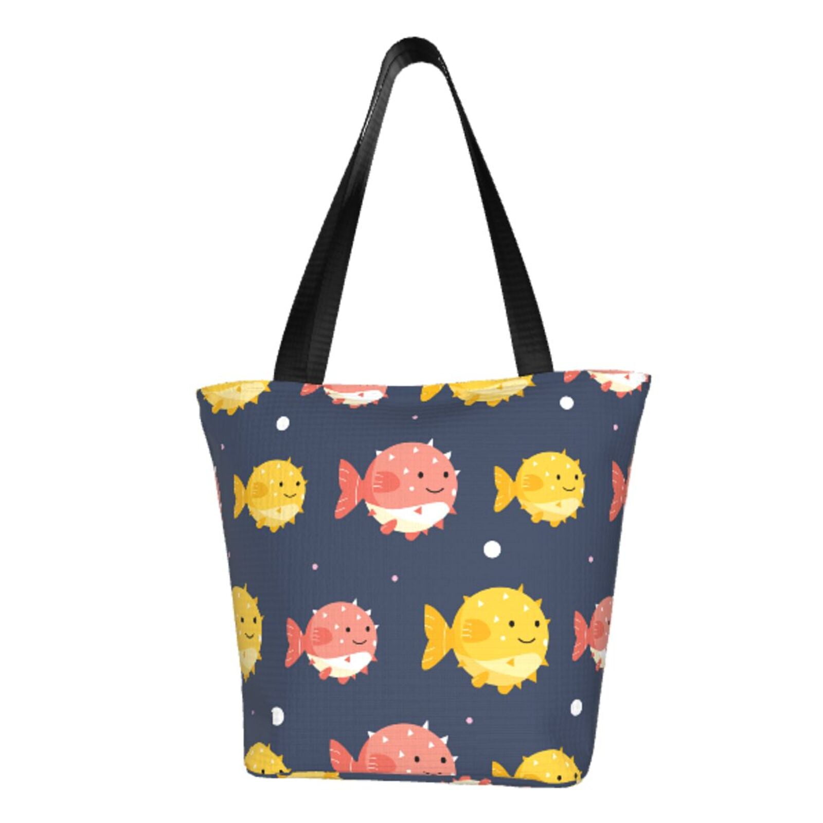 Easygdp Cute Puffer Fish Stylish Canvas Handbag Shoulder Tote Bag ...