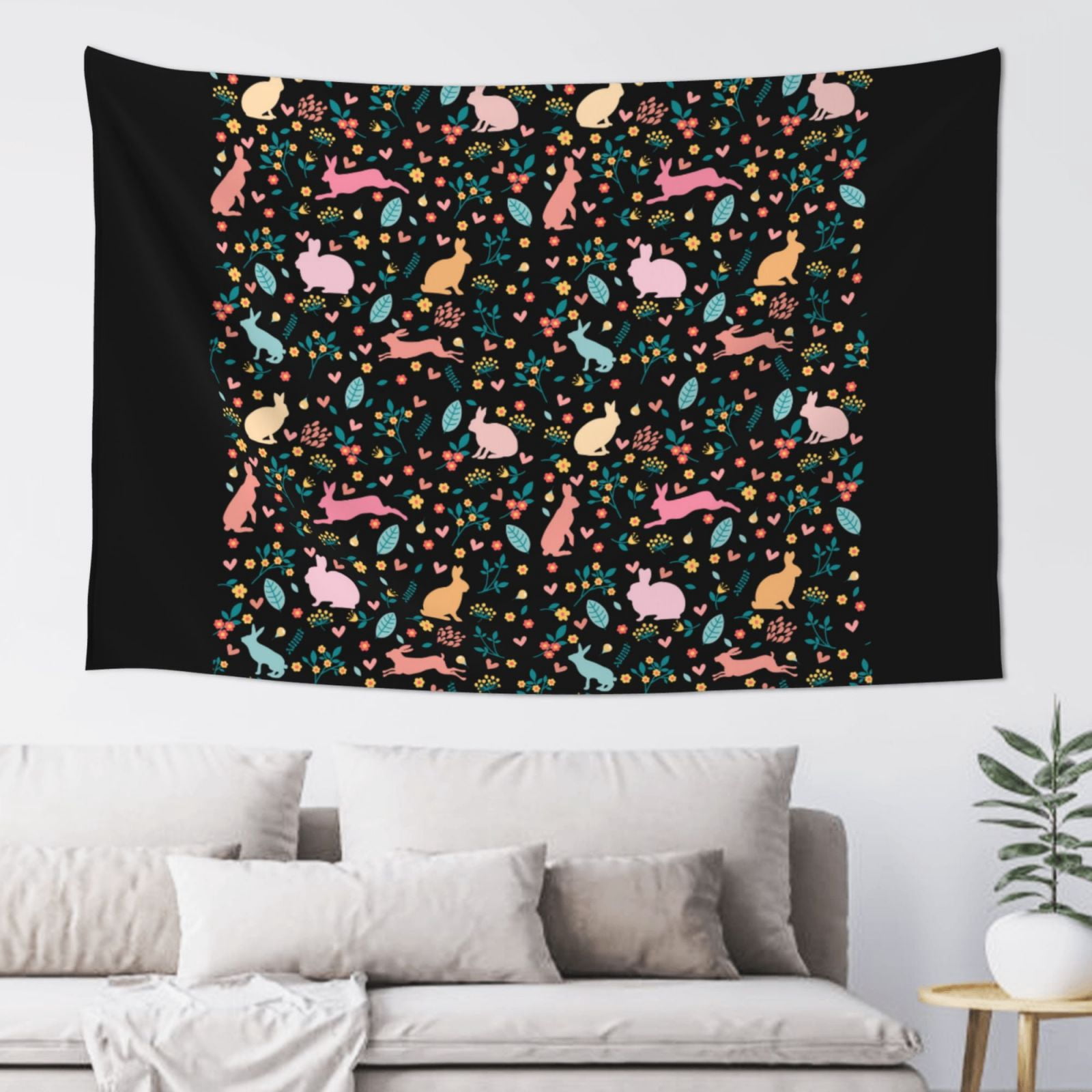 Easygdp Cute Rabbit And Flower Tapestry Wall Hanging, Wall Tapestries ...