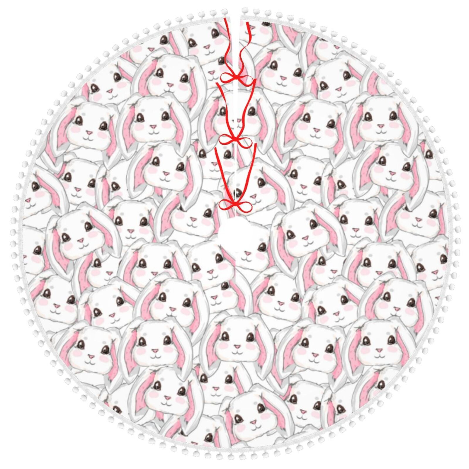 Easygdp Cute Rabbit Christmas Tree Skirt Xmas Tree Skirt with Pom Pom ...