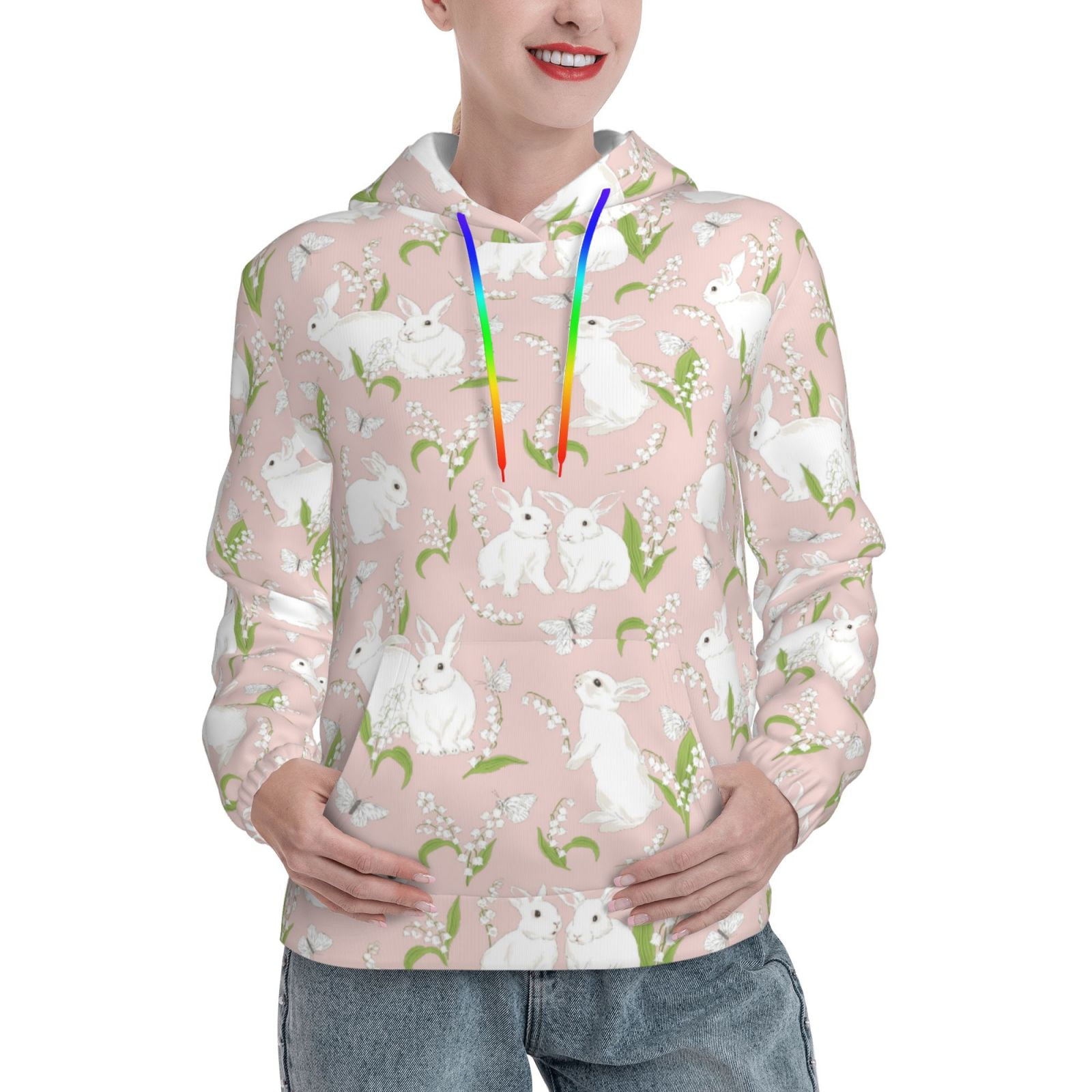 Easygdp Cute Rabbit Womens Casual Hoodies Sweatshirts Long Sleeve Pullover Fall Pullover Tops ...