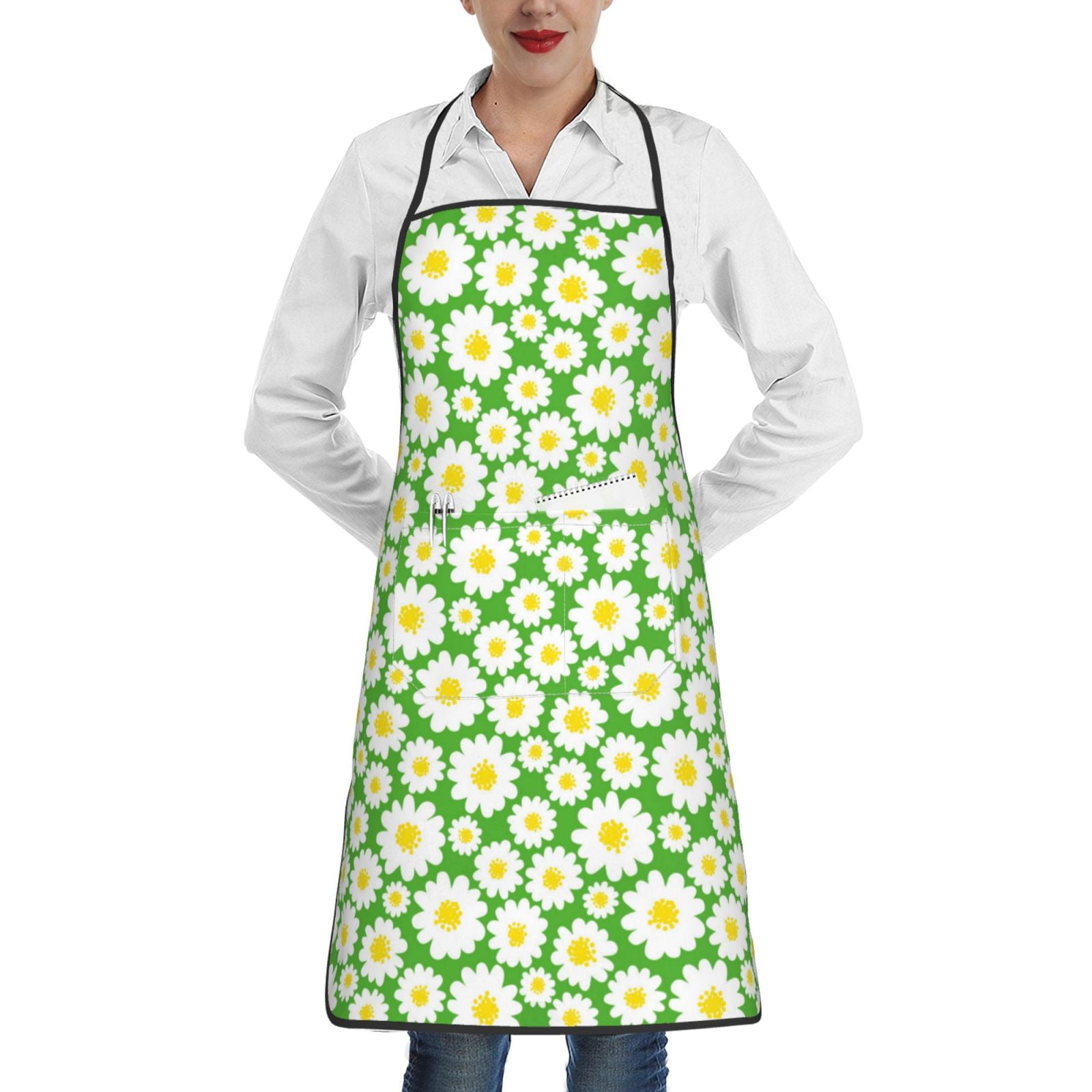 Easygdp Daisies Flowers Apron Waterdrop Resistant with 2 Pockets,Oil ...