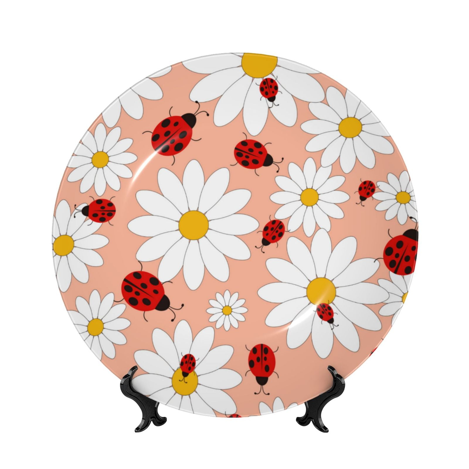 Easygdp Daisy and Ladybug Bone China Decorative Plate Ceramic Dinner ...