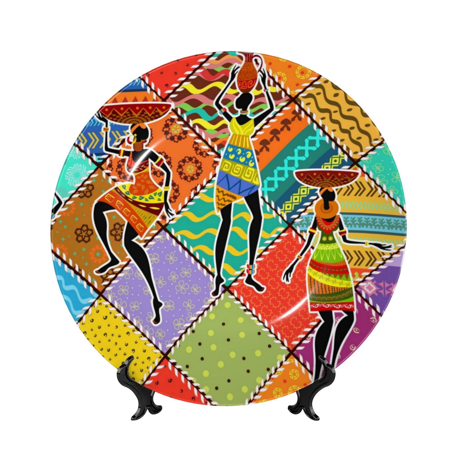 Easygdp Dancing African Womans Bone China Decorative Plate Ceramic ...