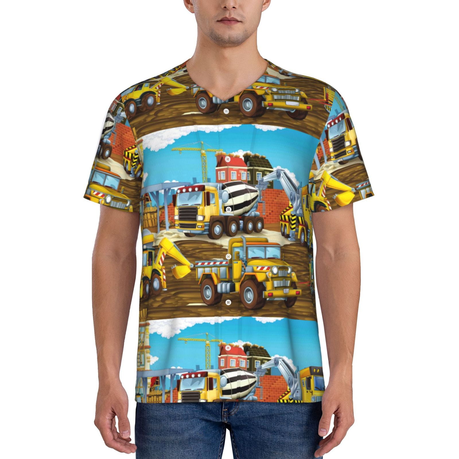 Easygdp Different Construction Site Vehicles Mens T-Shirts Baseball ...