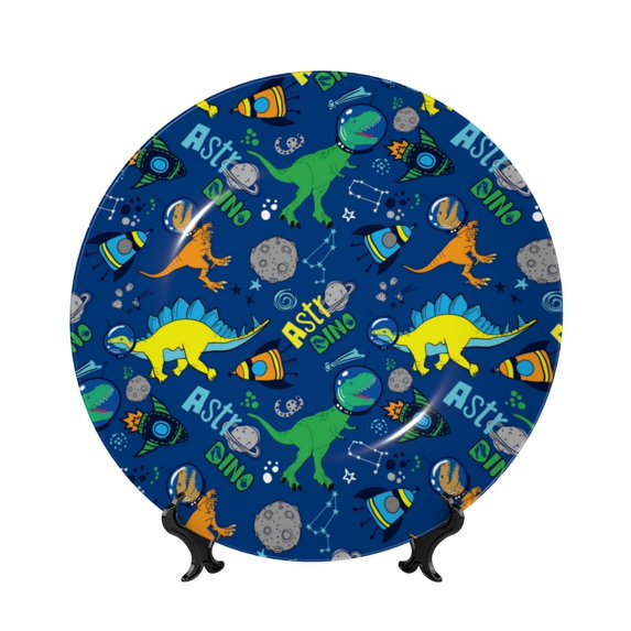 Easygdp Dinosaur In Space Bone China Decorative Plate Ceramic Dinner ...