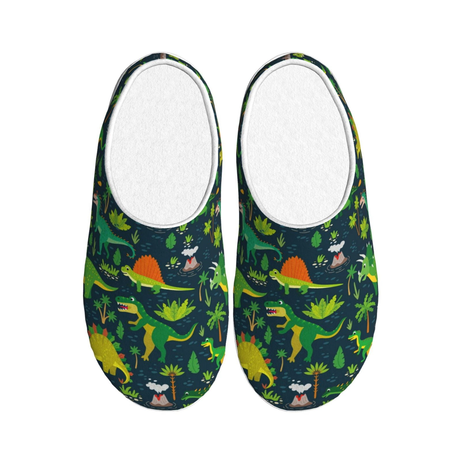 Easygdp Dinosaurs and Tropical Leaves and Flowers Slippers for Women ...