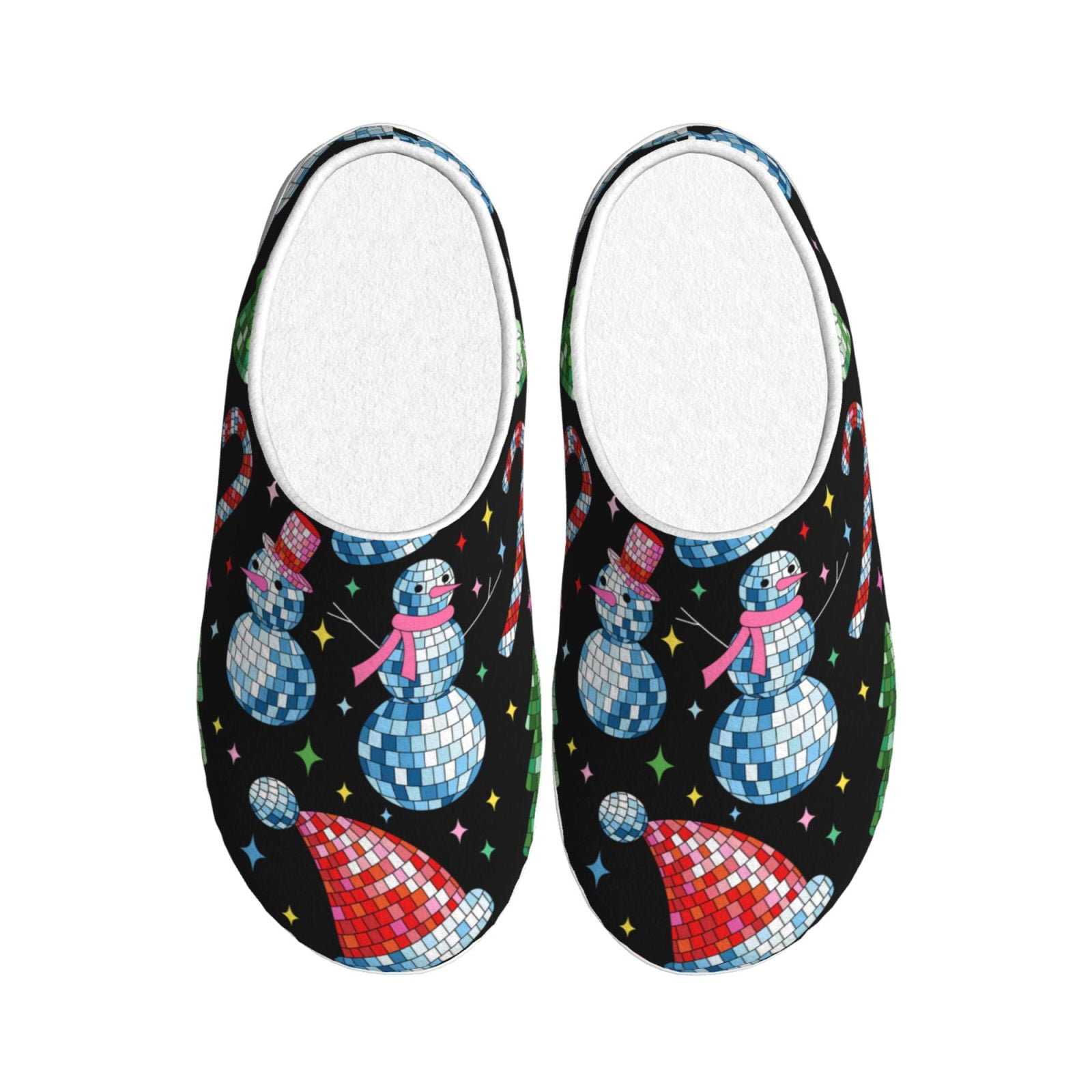 Easygdp Disco Mirror Ball Snowman Slippers for Women Mens Winter Warm ...