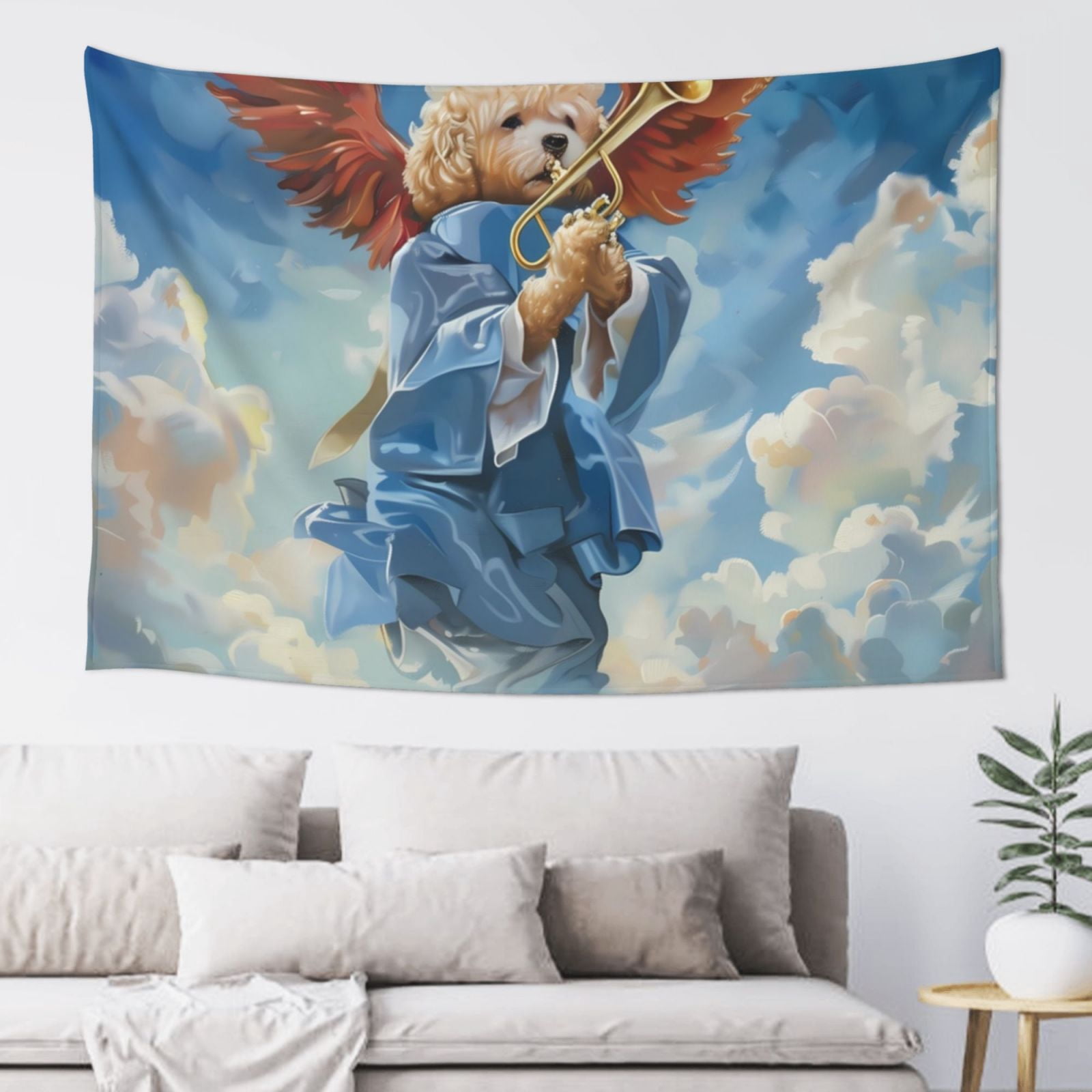 Easygdp Dog Angel Ascension Tapestry Wall Hanging, Wall Tapestries for ...