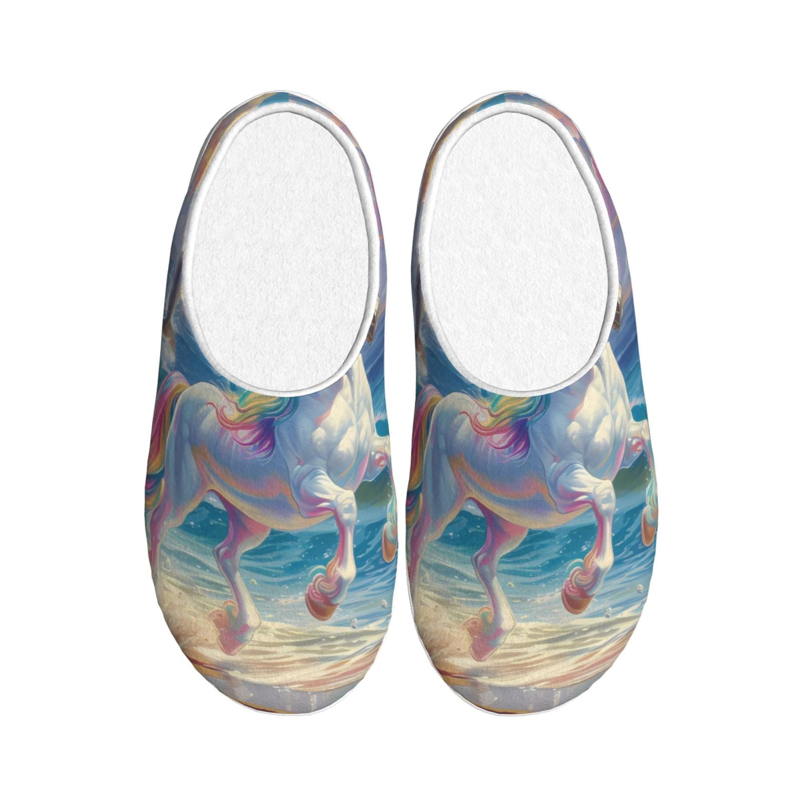 Easygdp Dolphin Rainbow Horse Slippers for Women Mens Winter Warm Home ...