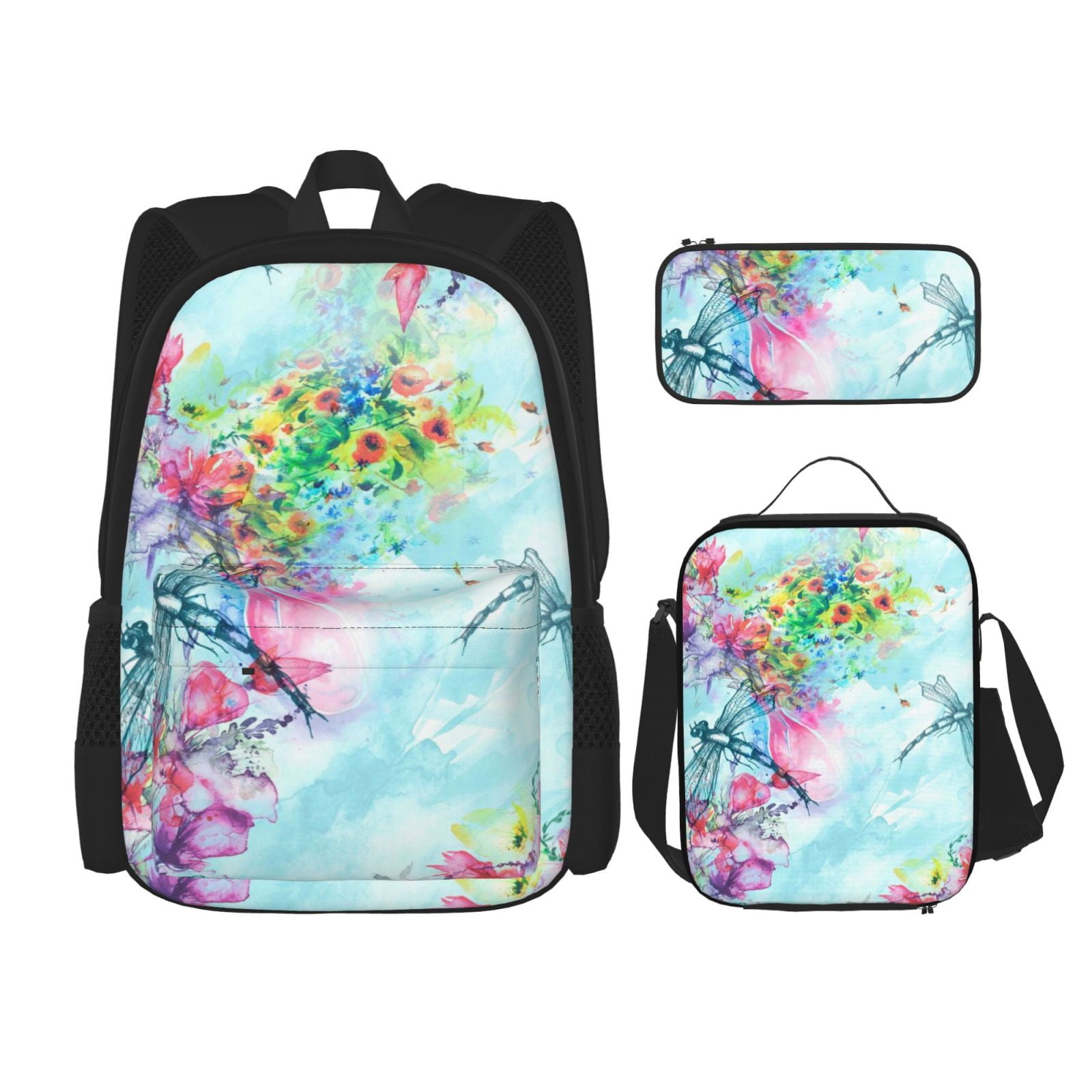Easygdp Dragonfly Floral Backpack for Boys and Girls with Lunch Box ...