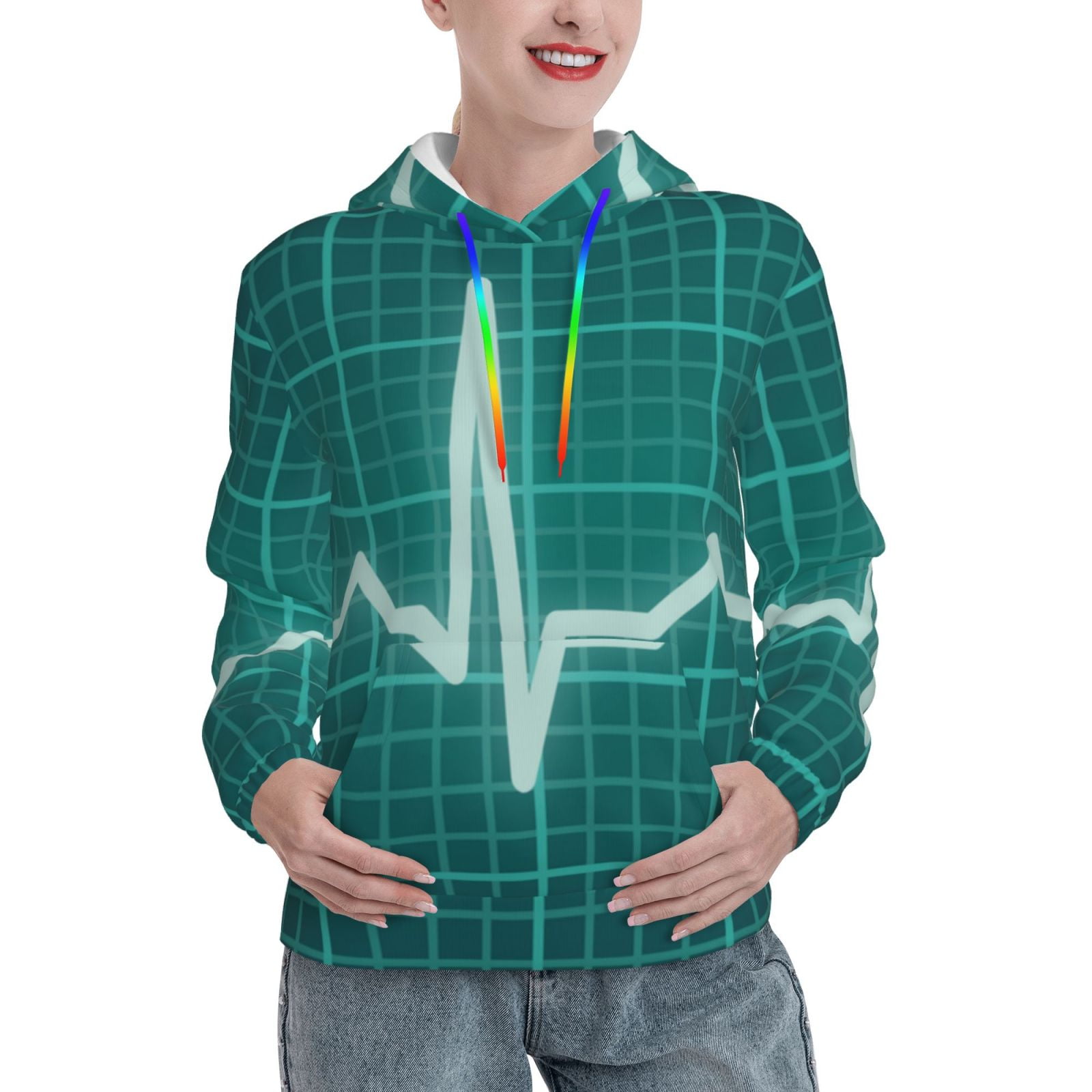 Easygdp ECG Wave Womens Casual Hoodies Sweatshirts Long Sleeve Pullover Fall Pullover Tops ...