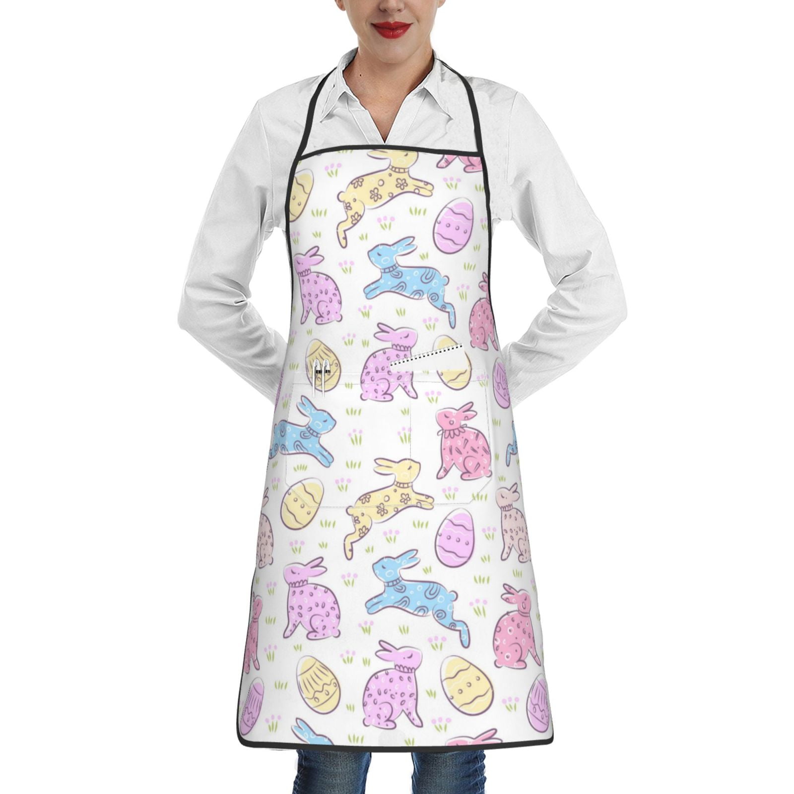 Easygdp Easter Colorful Rabbit Apron Waterdrop Resistant with 2 Pockets ...
