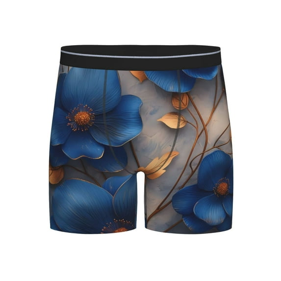 Easygdp Elegant Blue Gold Blooms Men's Boxer Briefs Men’s Underwear ...