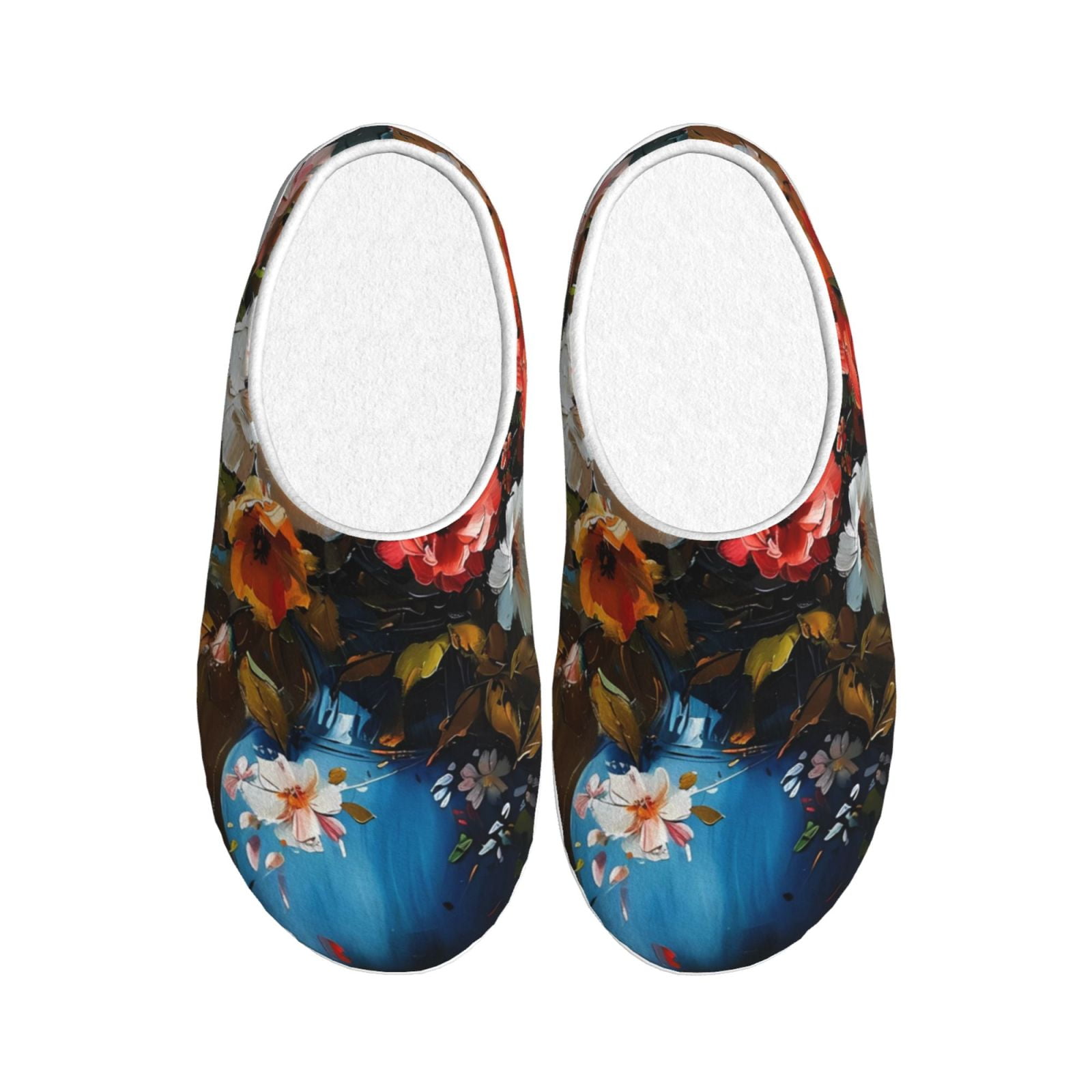 Easygdp Elegant Floral Vase Painting Slippers for Women Mens Winter ...