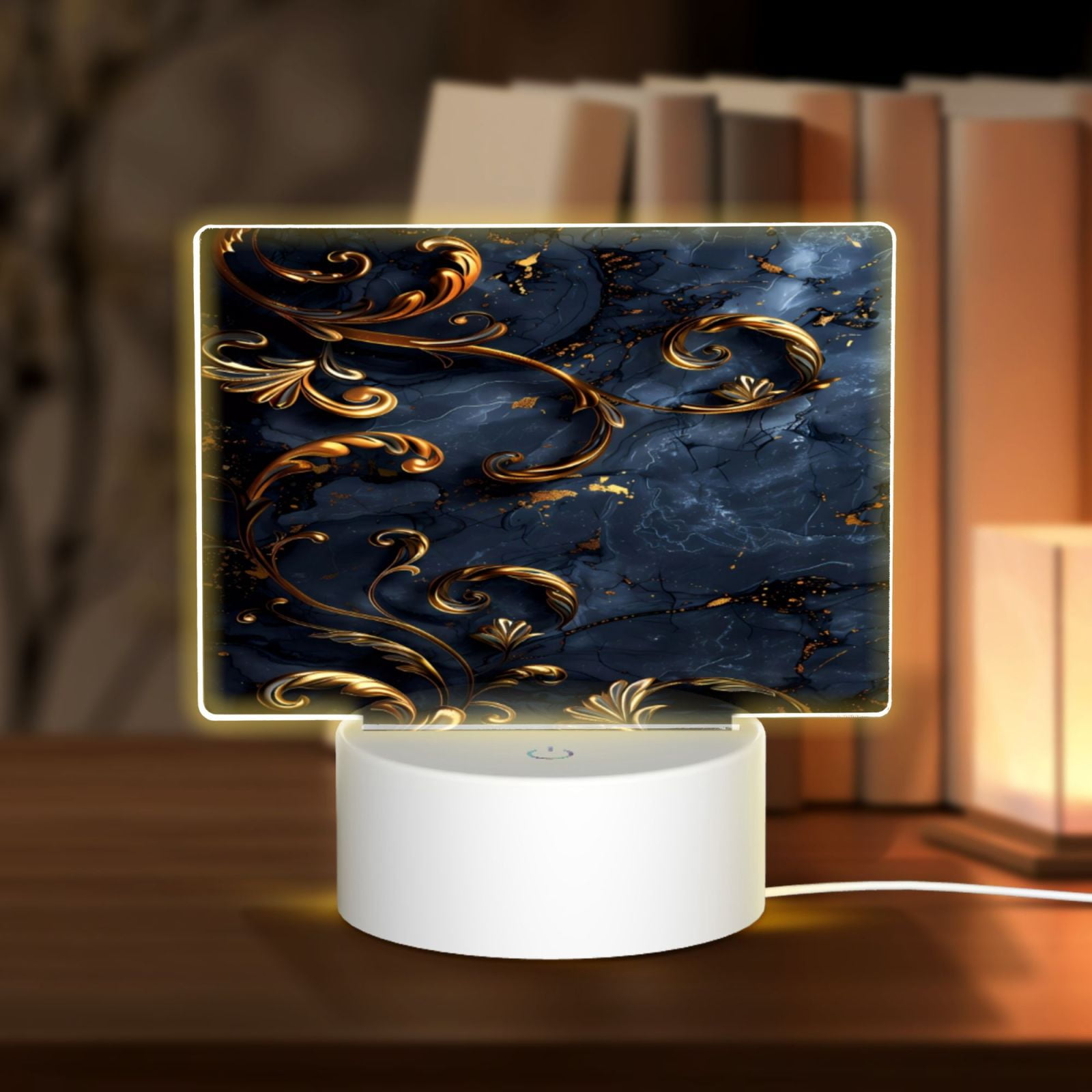 Easygdp Elegant Gold Scrollwork Rectangular Acrylic Night Light Acrylic ...