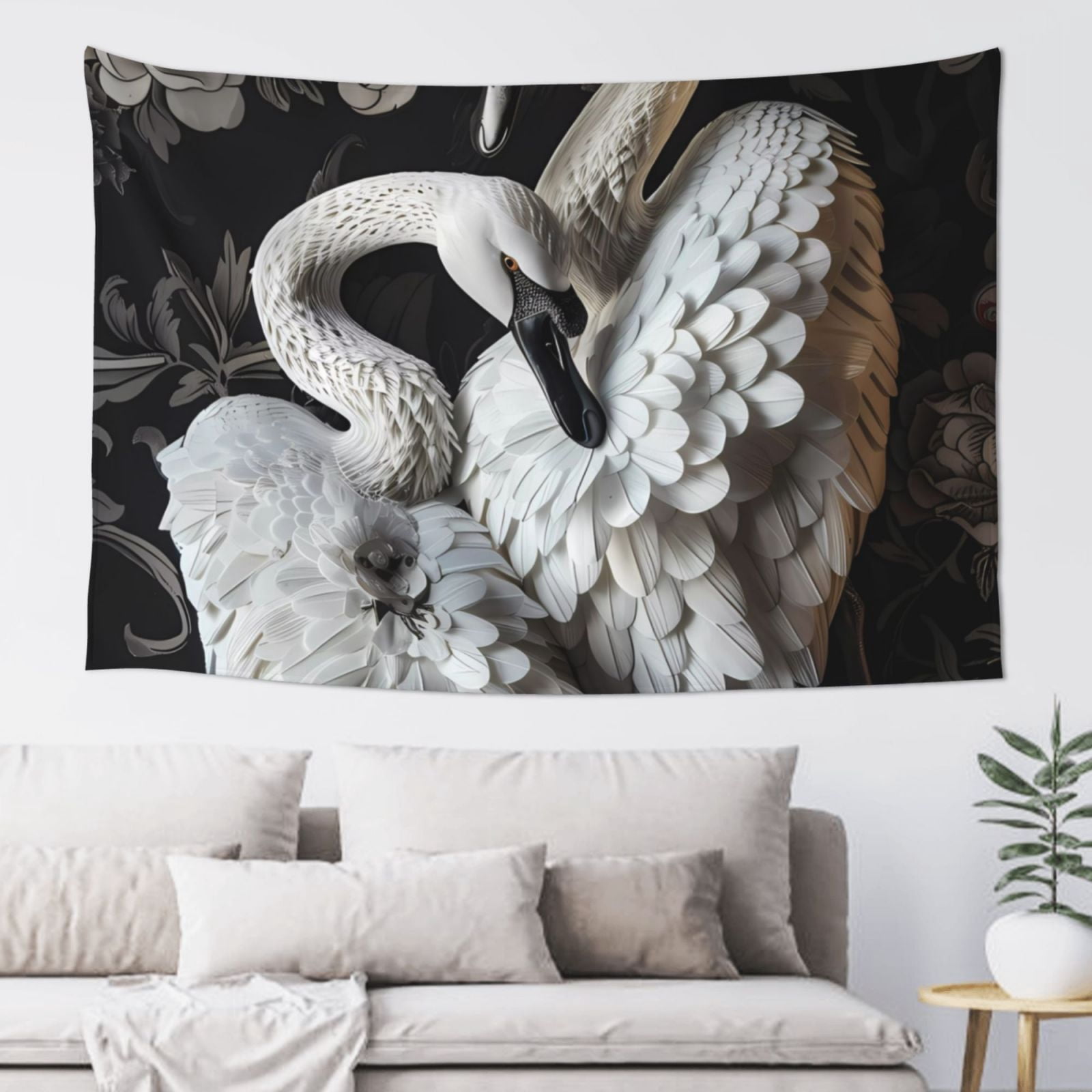 Easygdp Elegant Swans Black Background Tapestry Wall Hanging, Wall ...
