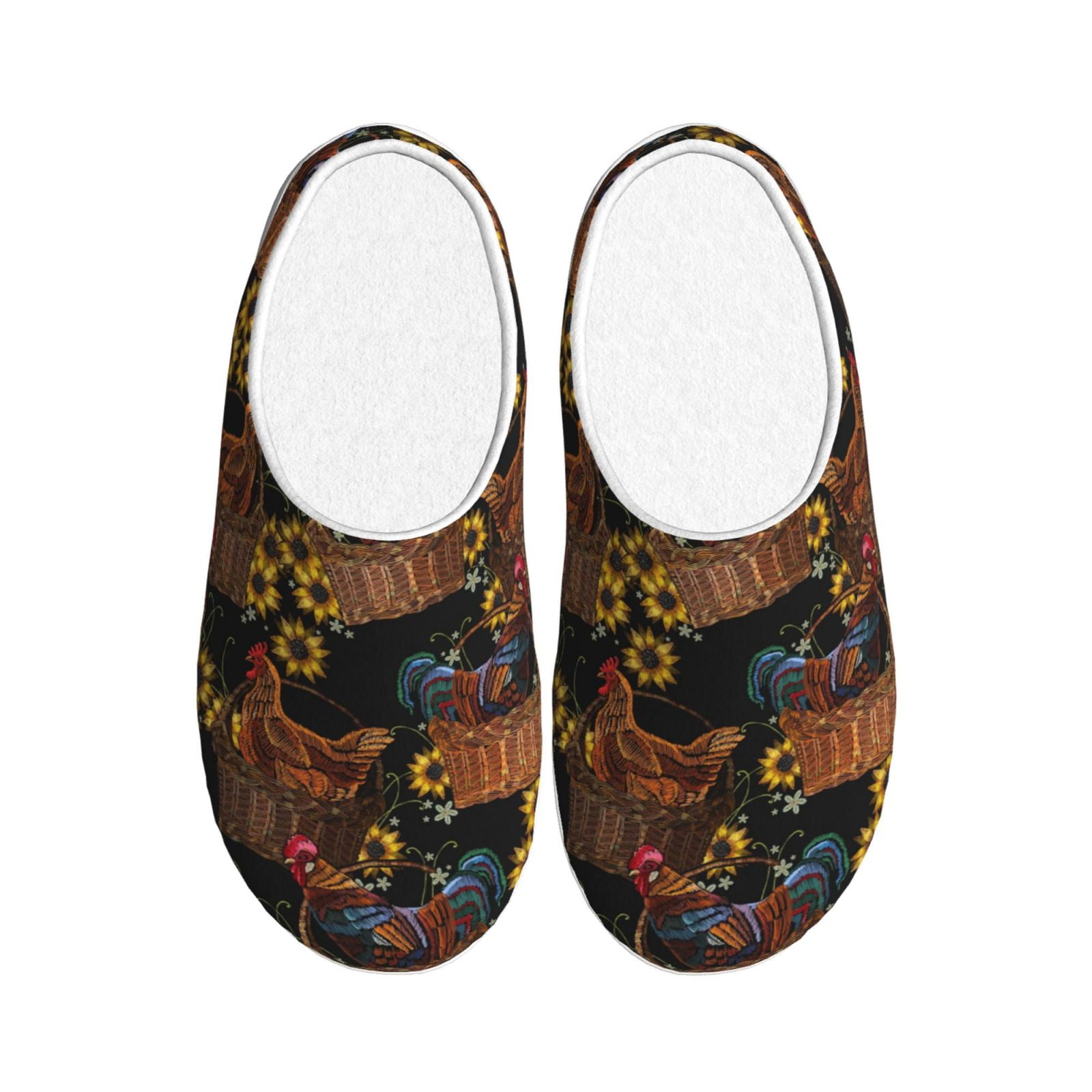 Easygdp Embroidery Chicken Rooster And Sunflowers Slippers for Women ...