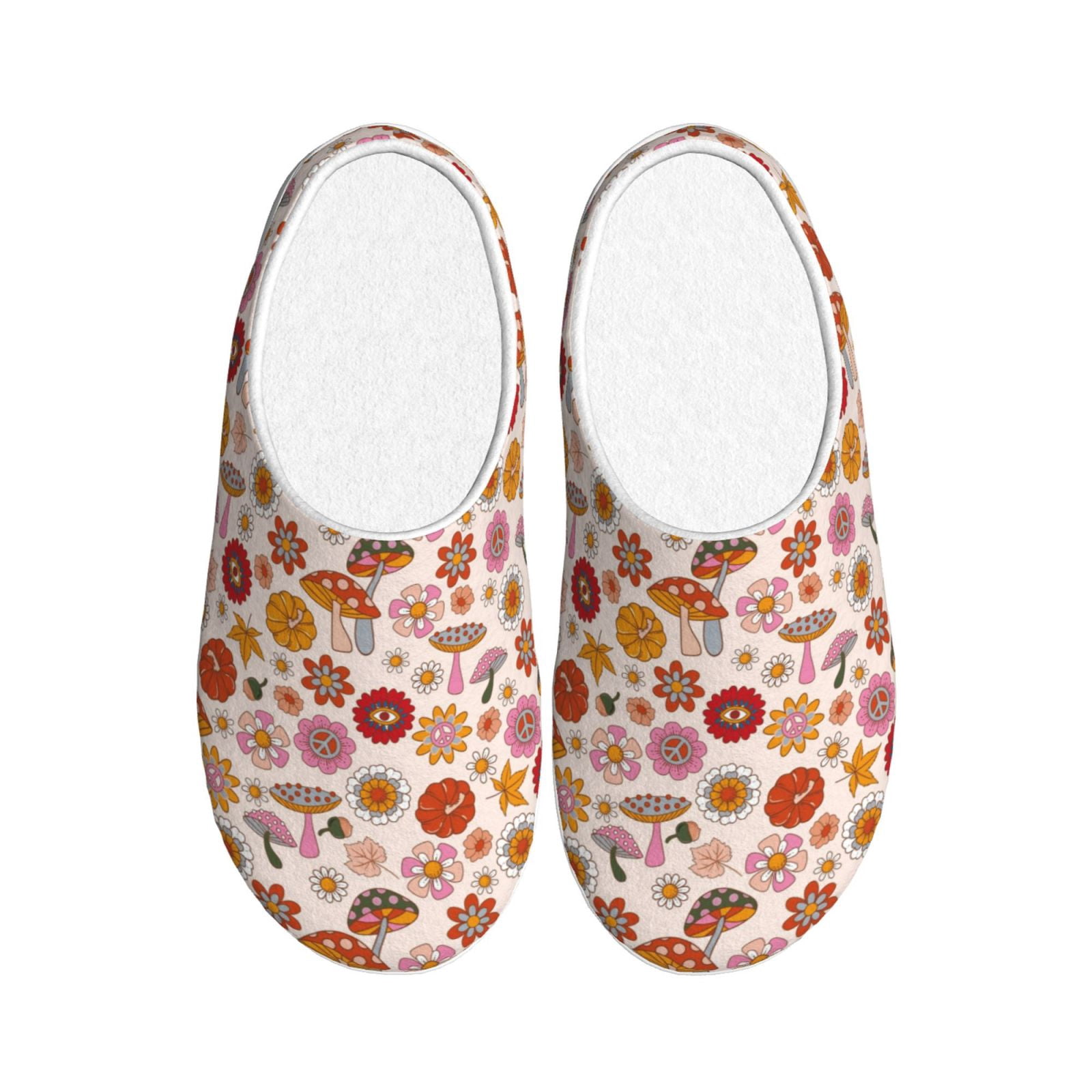 Easygdp Fall 70s Groovy Hippie Slippers for Women Mens Winter Warm Home ...