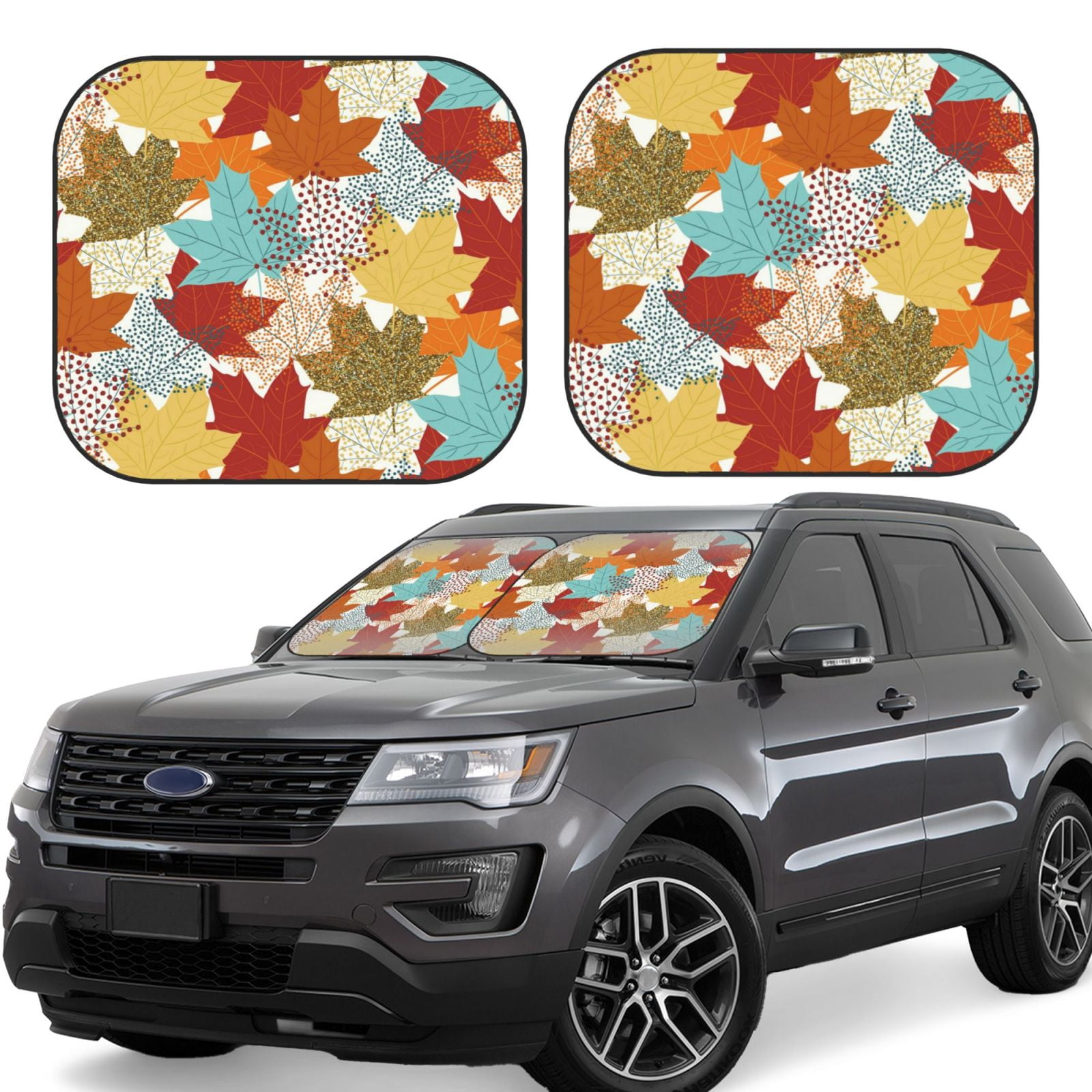 Easygdp Fall Maple Leaves 2 PCS Foldable Car Sun Shade Front Windshield ...
