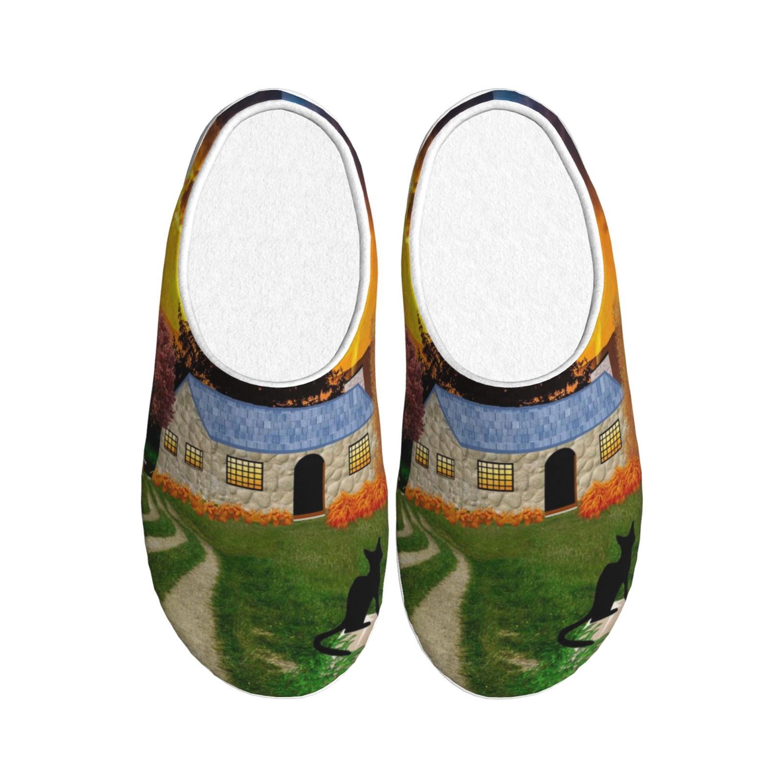 Easygdp Fall Village Scenery Slippers for Women Mens Winter Warm Home ...