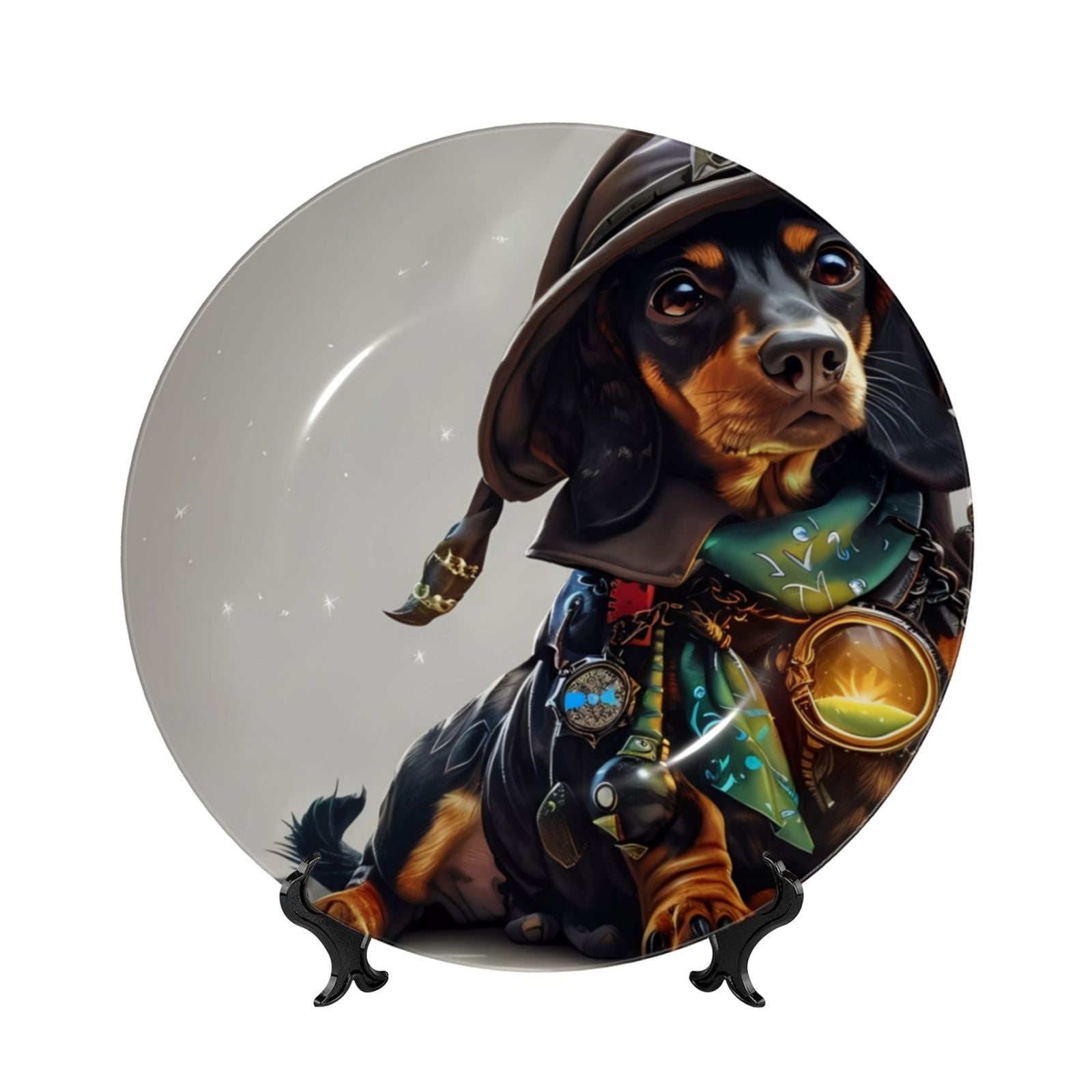 Easygdp Fantasy Wizard Dog Art Bone China Decorative Plate Ceramic ...