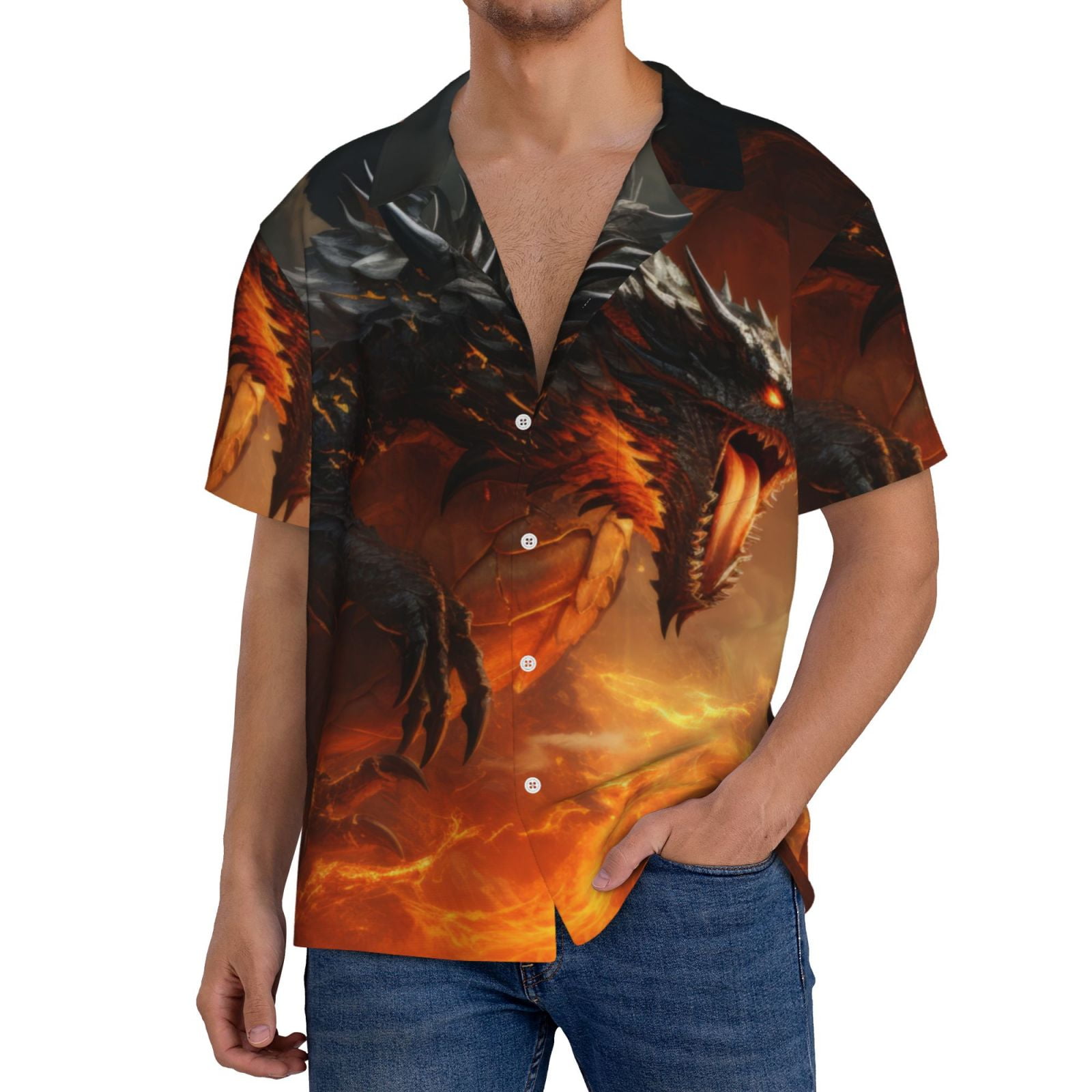 Easygdp Fiery Dragon Of Chaos Mens Short Sleeve Button Down,Cuban ...