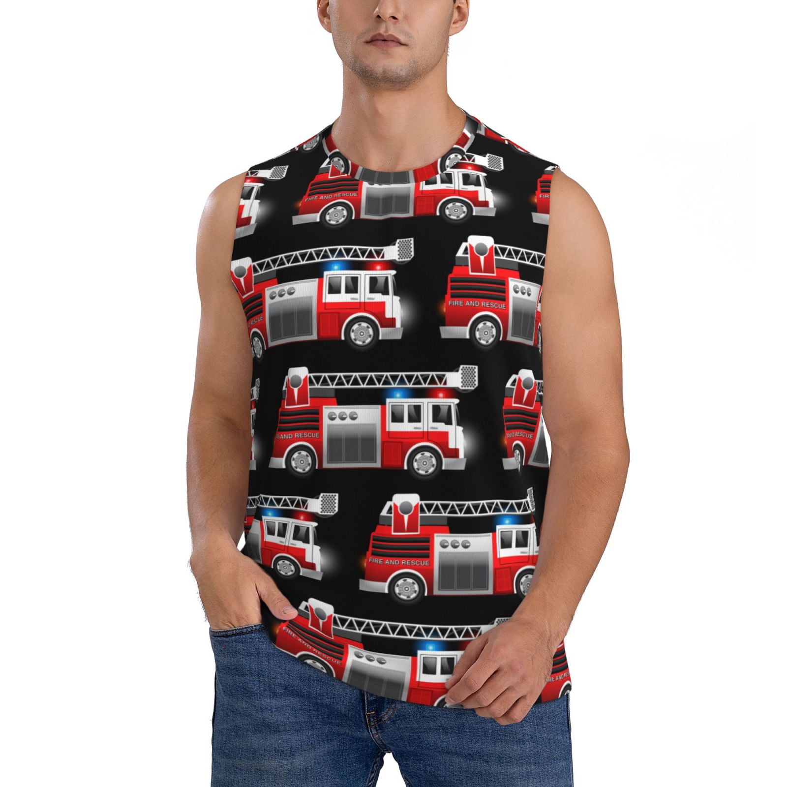 Easygdp Fire and Rescue Truck Men's Breathable Tank Tops Sleeveless ...
