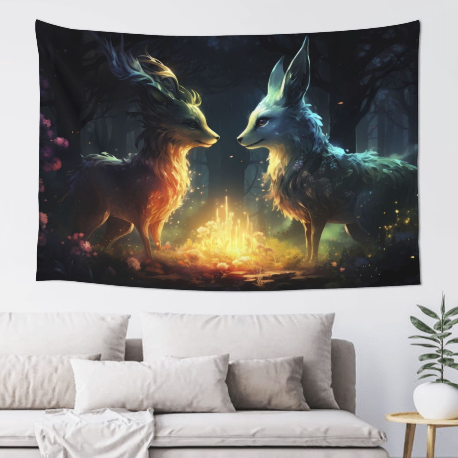 Easygdp Firefly Forest Fox Tapestry Wall Hanging, Wall Tapestries for ...