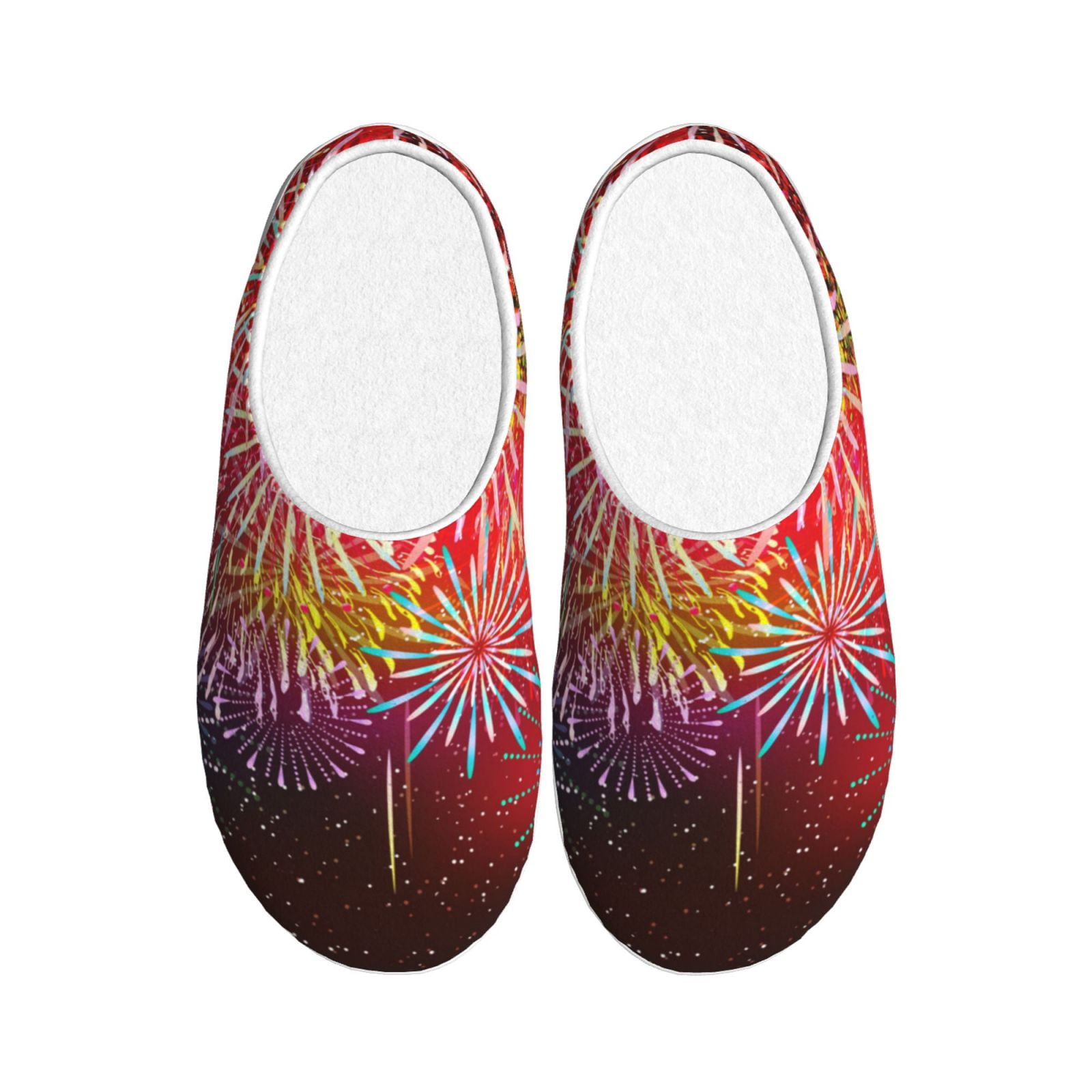 Easygdp Fireworks Slippers for Women Mens Winter Warm Home Slippers ...