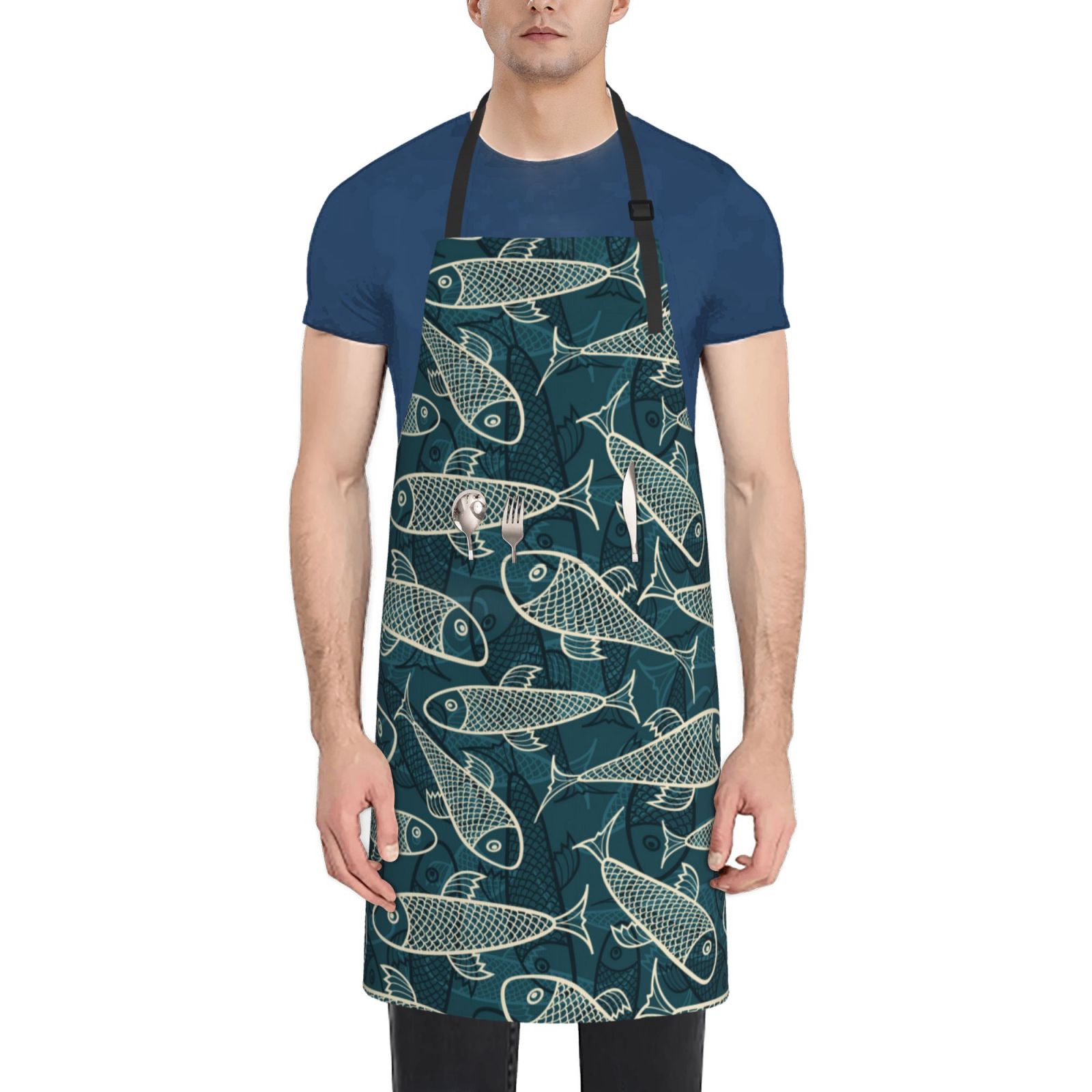 Easygdp Fish Style Waterproof Apron with Pockets Adjustable Cooking ...