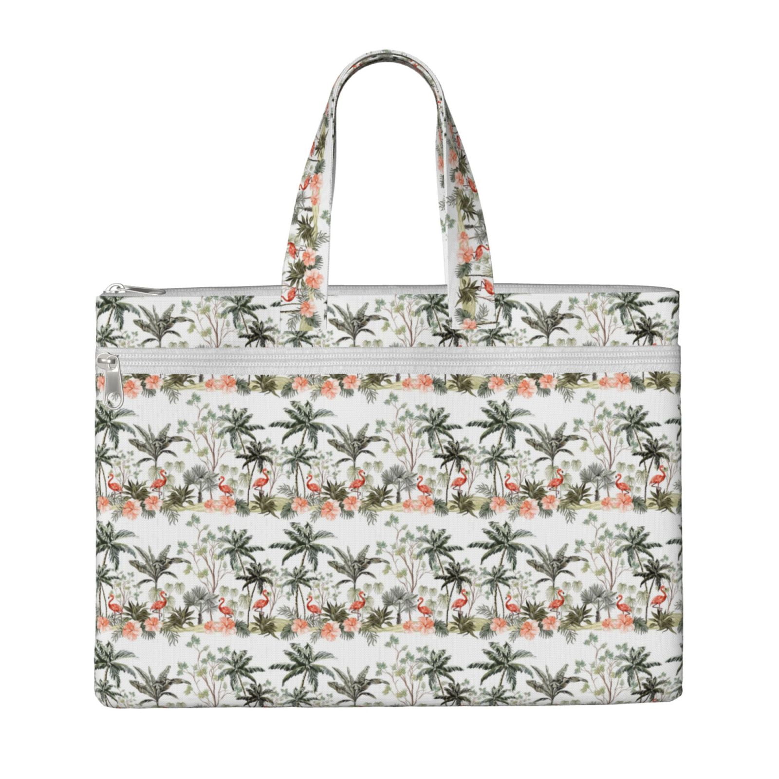 Easygdp Flamingo Palm Trees Canvas Document Bag File Bag Handle ...