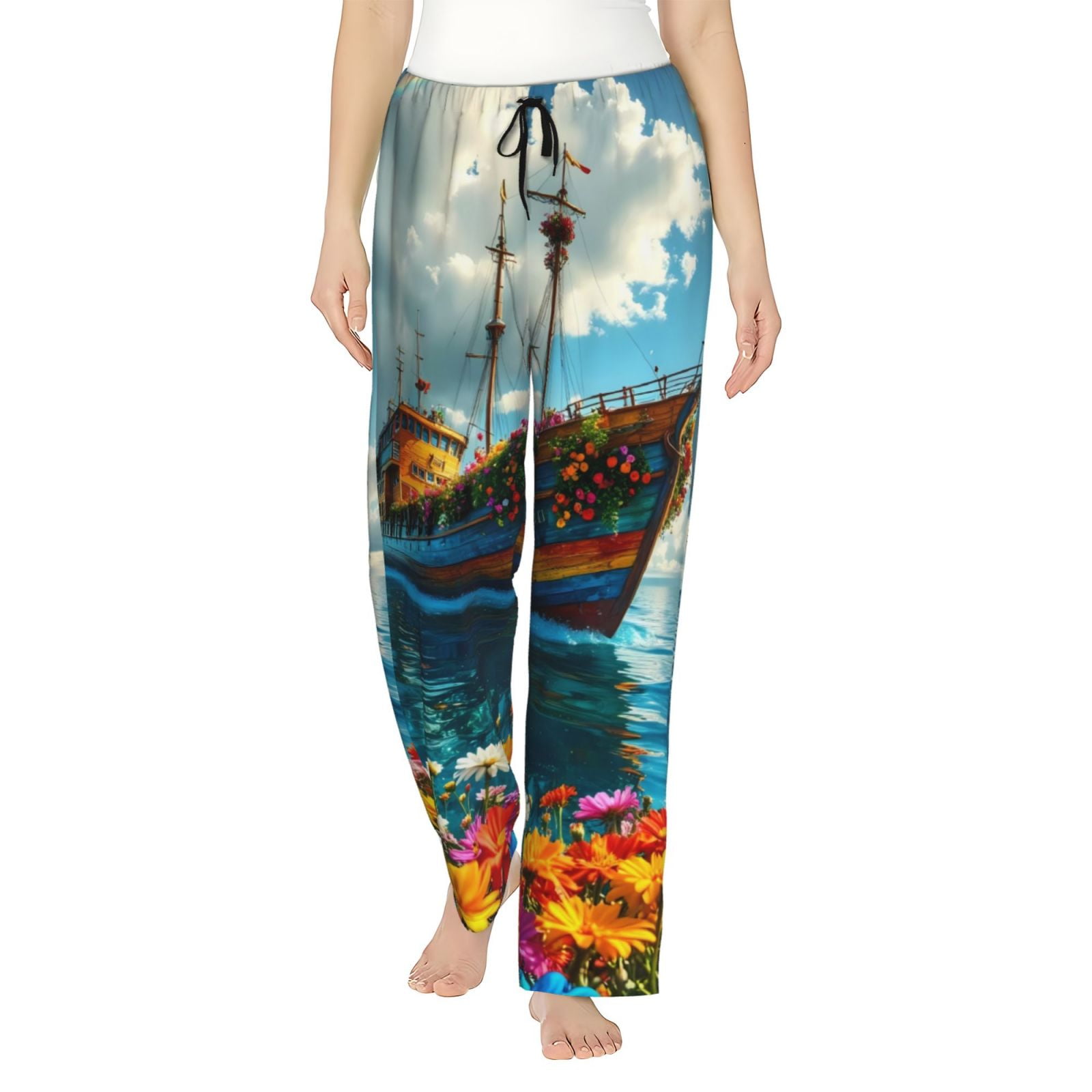 Easygdp Floral Ship On Ocean Women's Drawstring Pajama Pants | Lounge ...