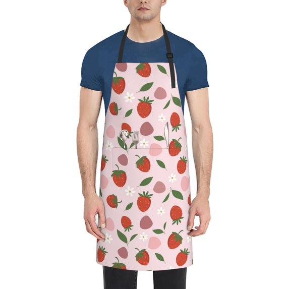 Easygdp Floral Strawberr Waterproof Apron with Pockets Adjustable ...