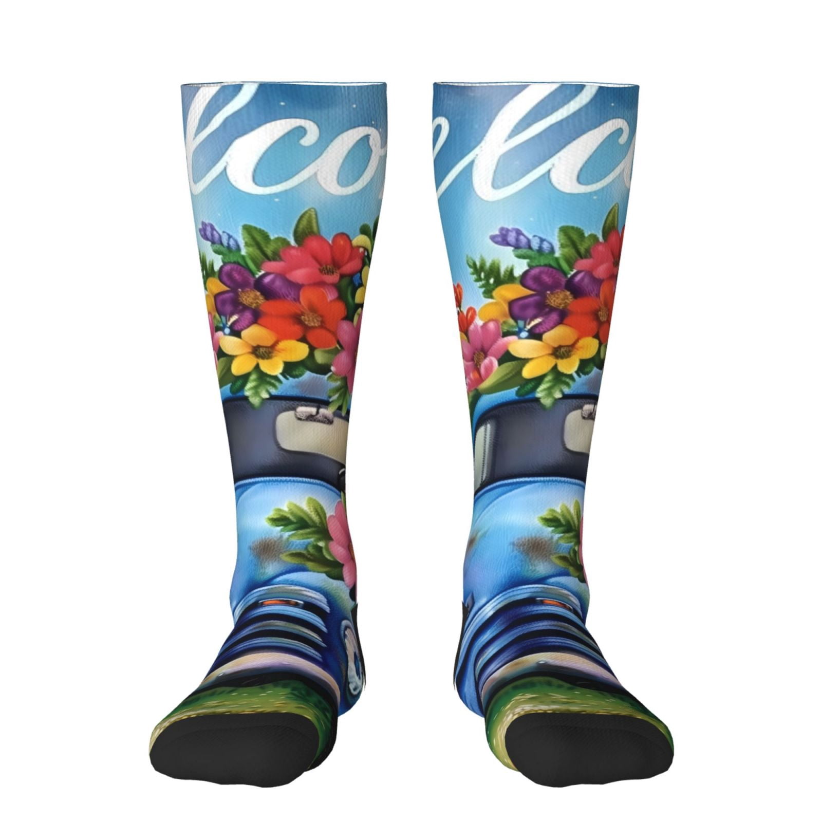 Easygdp Floral Truck Welcome Prints Sport Knee High Socks Soccer Socks ...