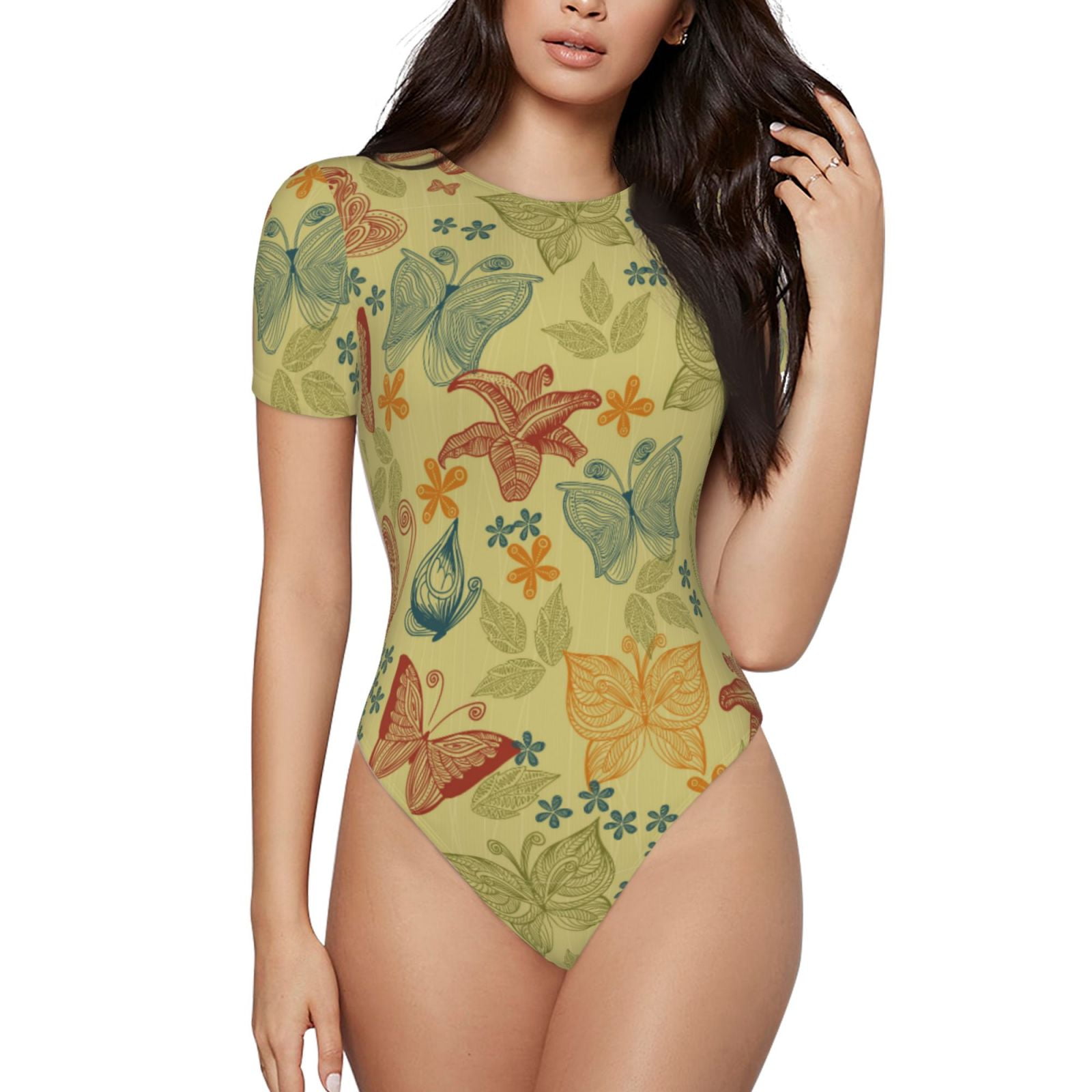 Easygdp Floral With Butterflies Womens One Piece Swimsuit Slim Fit